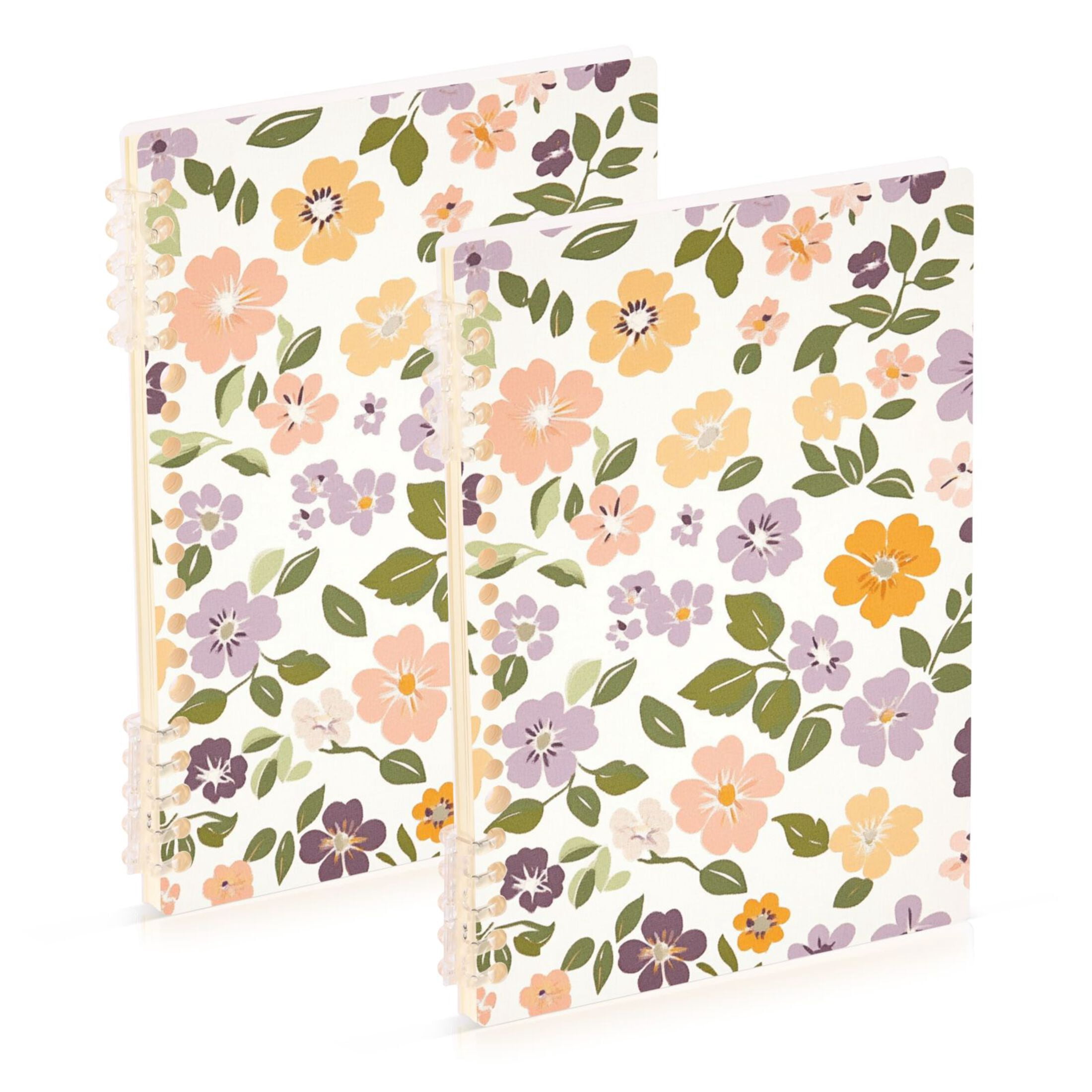 Purple Orange Flowers Leaves Pastel Color Notebook Detachable Coil ...