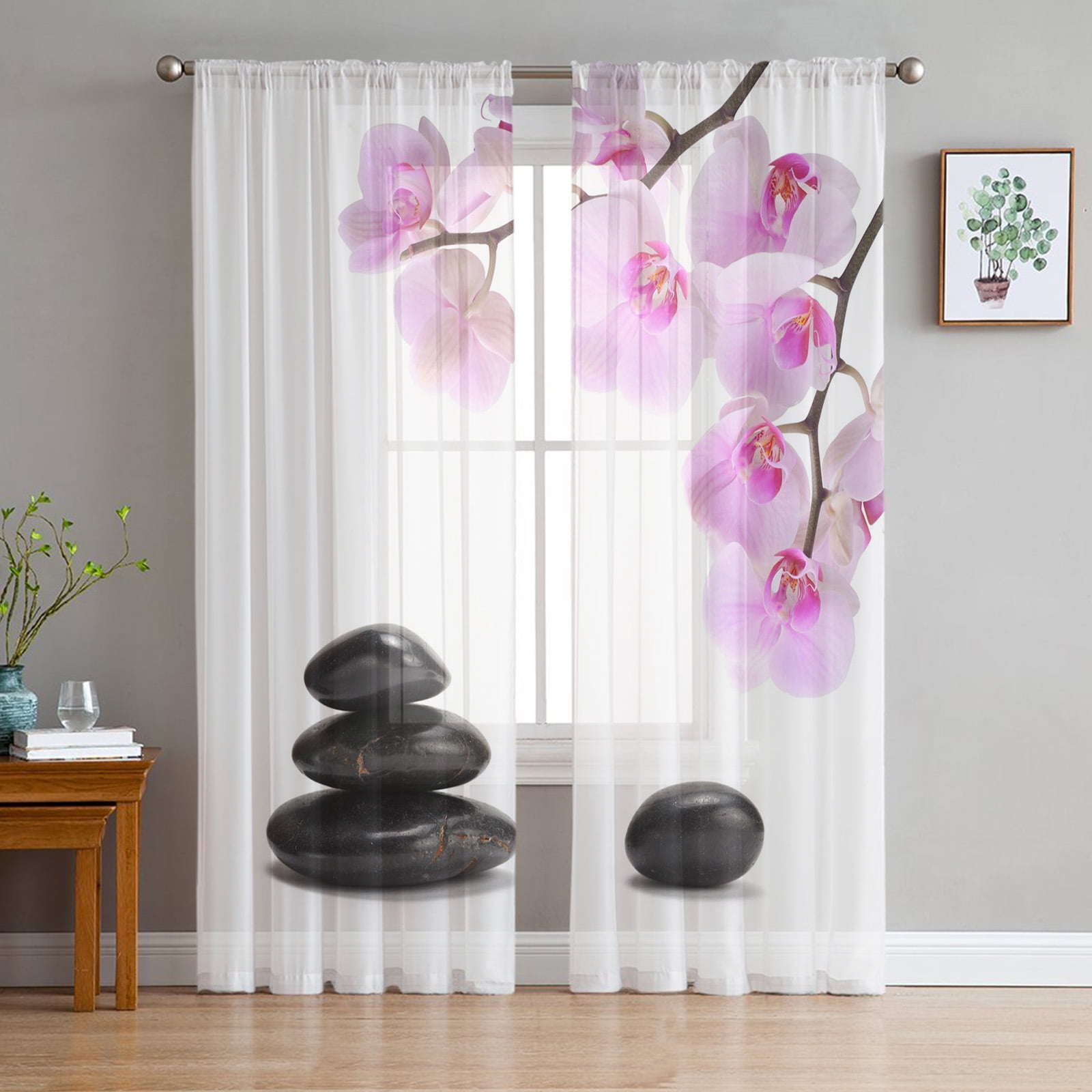 Purple Orchid Flower Tulle Sheer Window Curtains for Living Room The ...