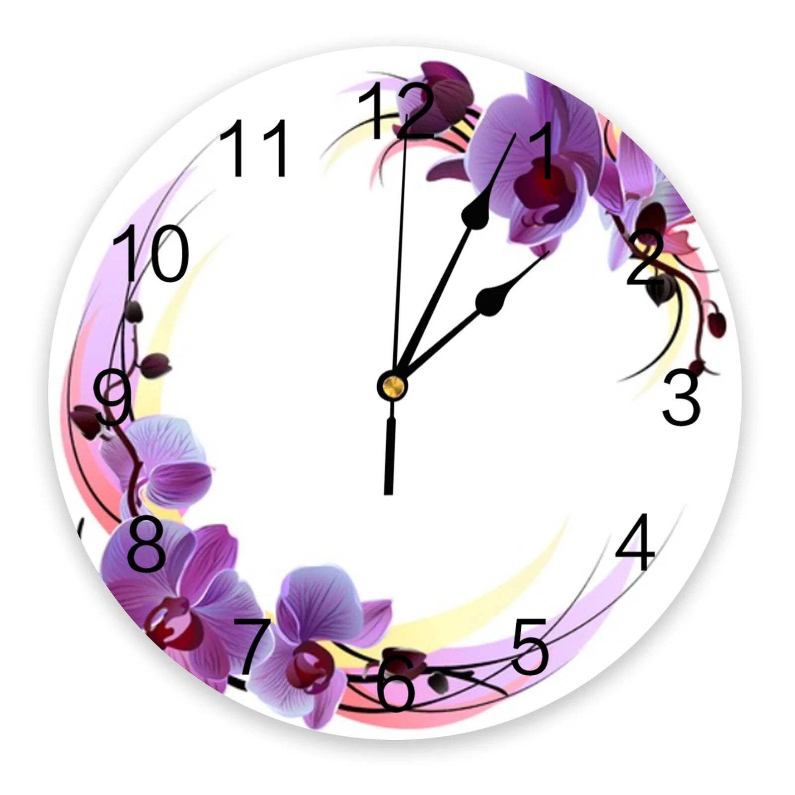 Purple Orchid Flower Wall Clock Large Modern Kitchen Dinning Round Wall ...
