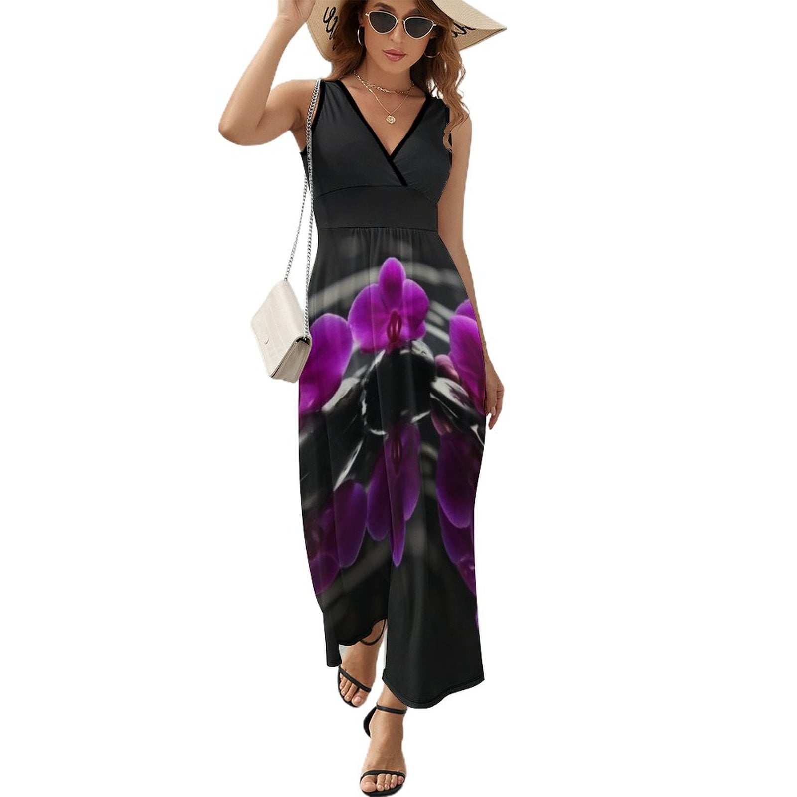 Purple Orchid Zen Reflection Pool Sleeveless Dress elegant chic women ...