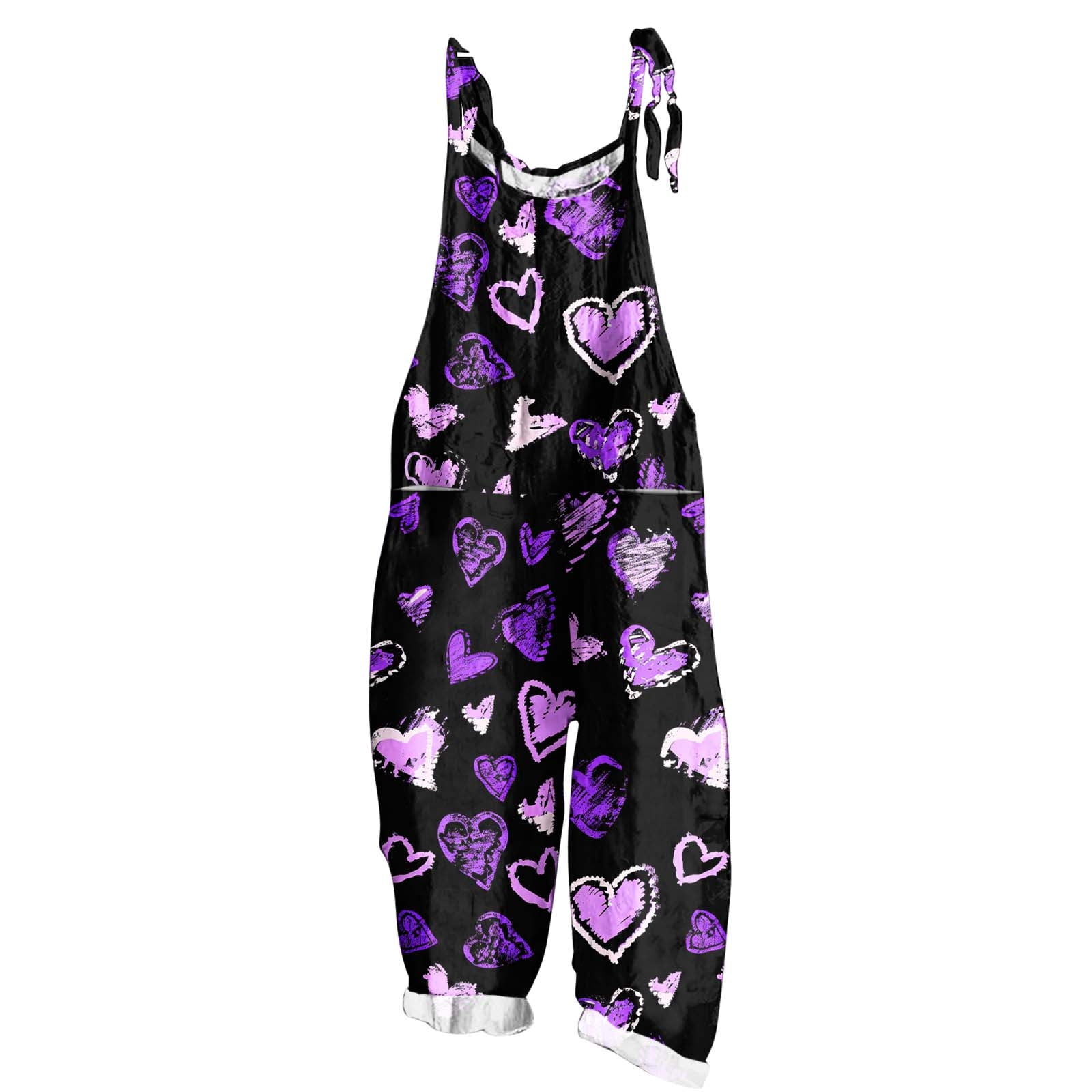 Purple Overalls for Ladies Fall Summer Love Graphic Loose Fit Lounge ...