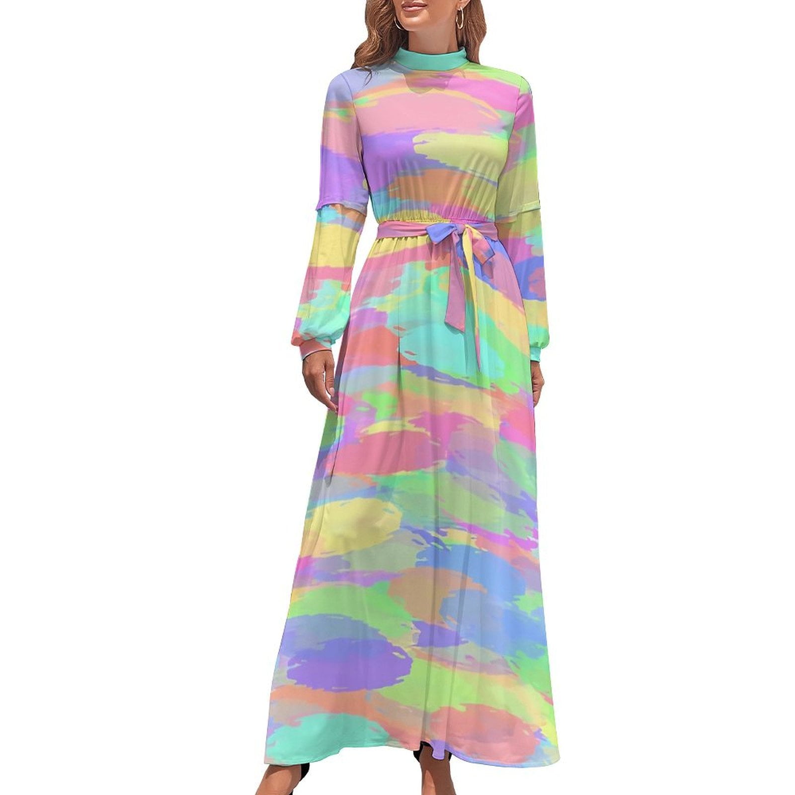 Purple Paint Brush Dress Abstract Art Maxi Dress Street Wear Beach Long ...