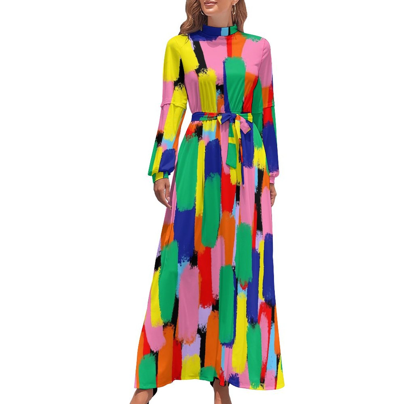 Purple Paint Brush Dress Abstract Art Street Fashion Bohemia Dresses ...