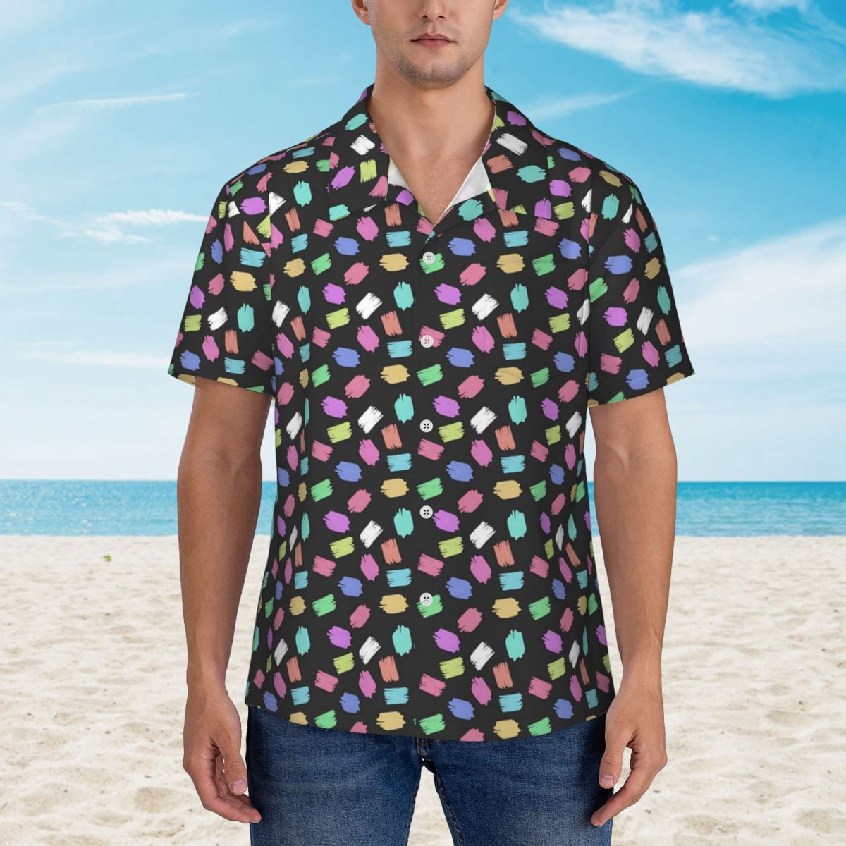Purple Paint Brush Vacation Shirt Abstract Art Hawaii Casual Shirts Men Elegant Blouses Sh ...