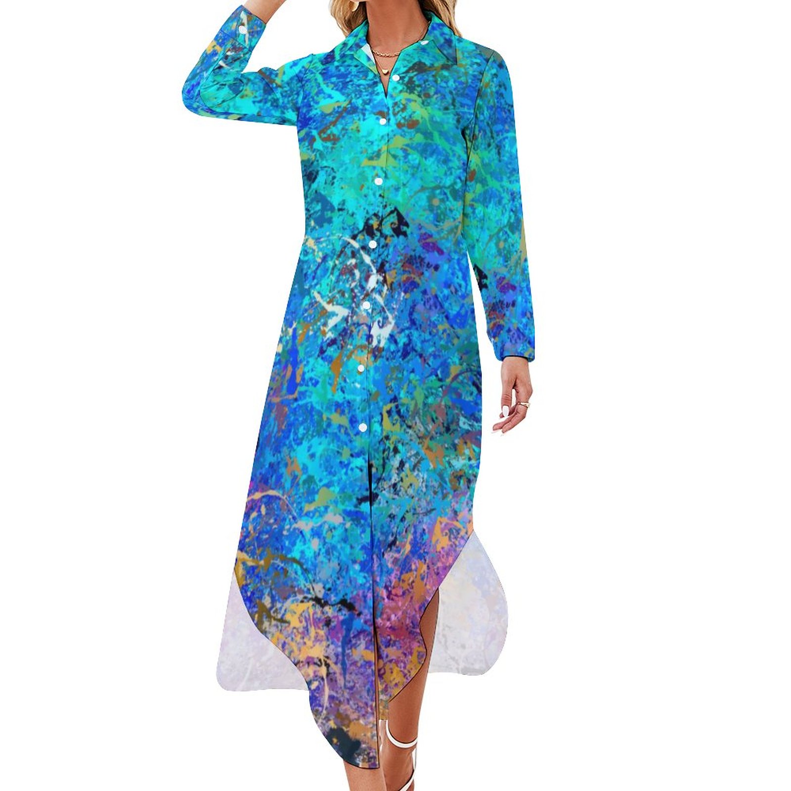 Purple Paint Splatter Casual Dress Abstract Graffiti Street Fashion ...