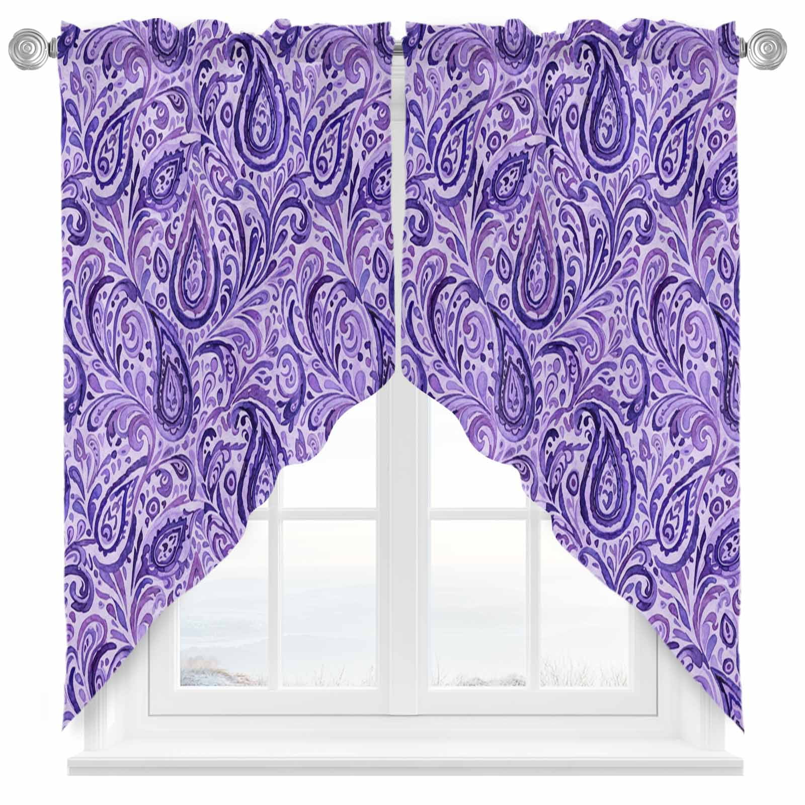 Purple Paisley Floral Swag Kitchen Curtain Valances, Retro Abstract ...