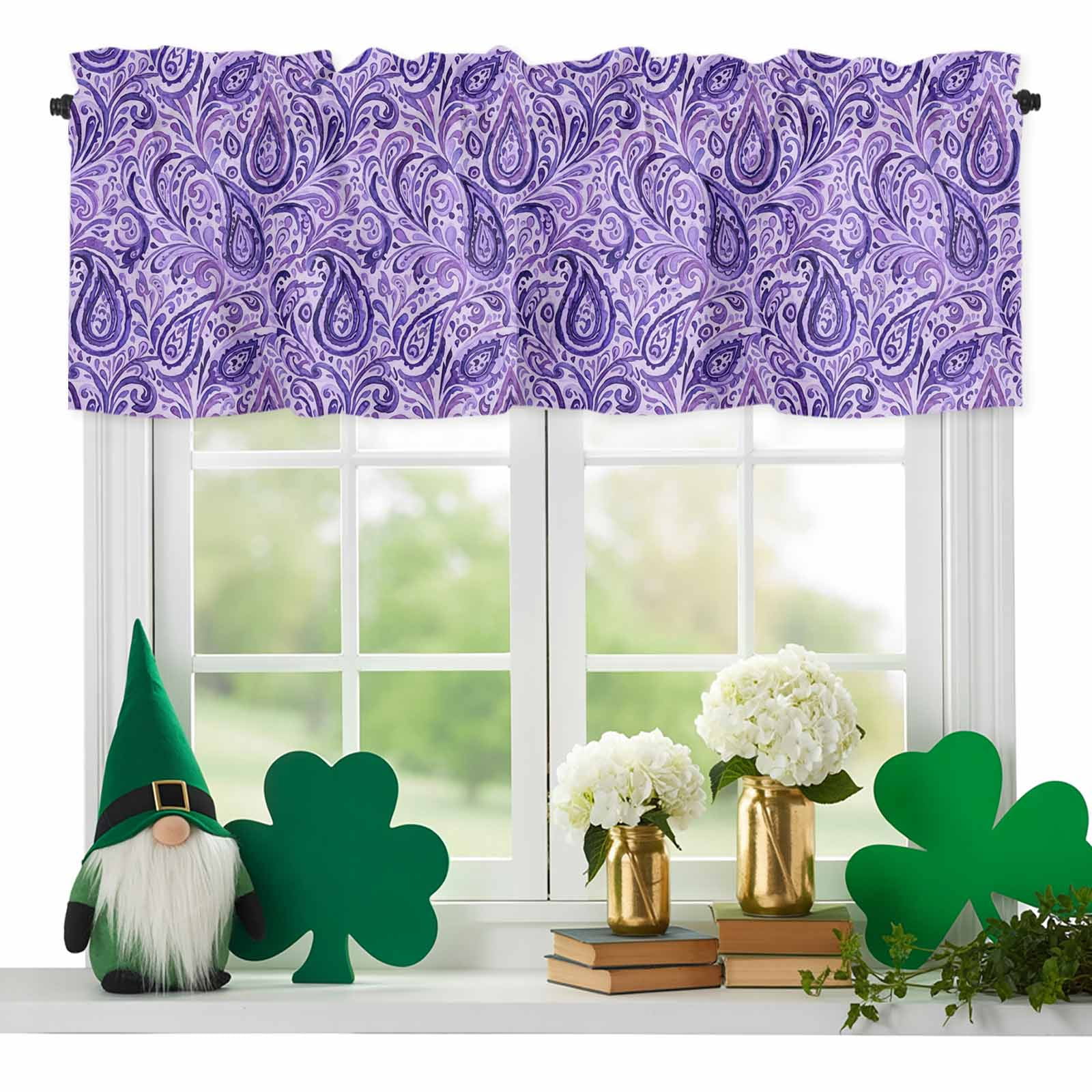 Purple Paisley Floral Valances for Windows, Retro Abstract Watercolor ...