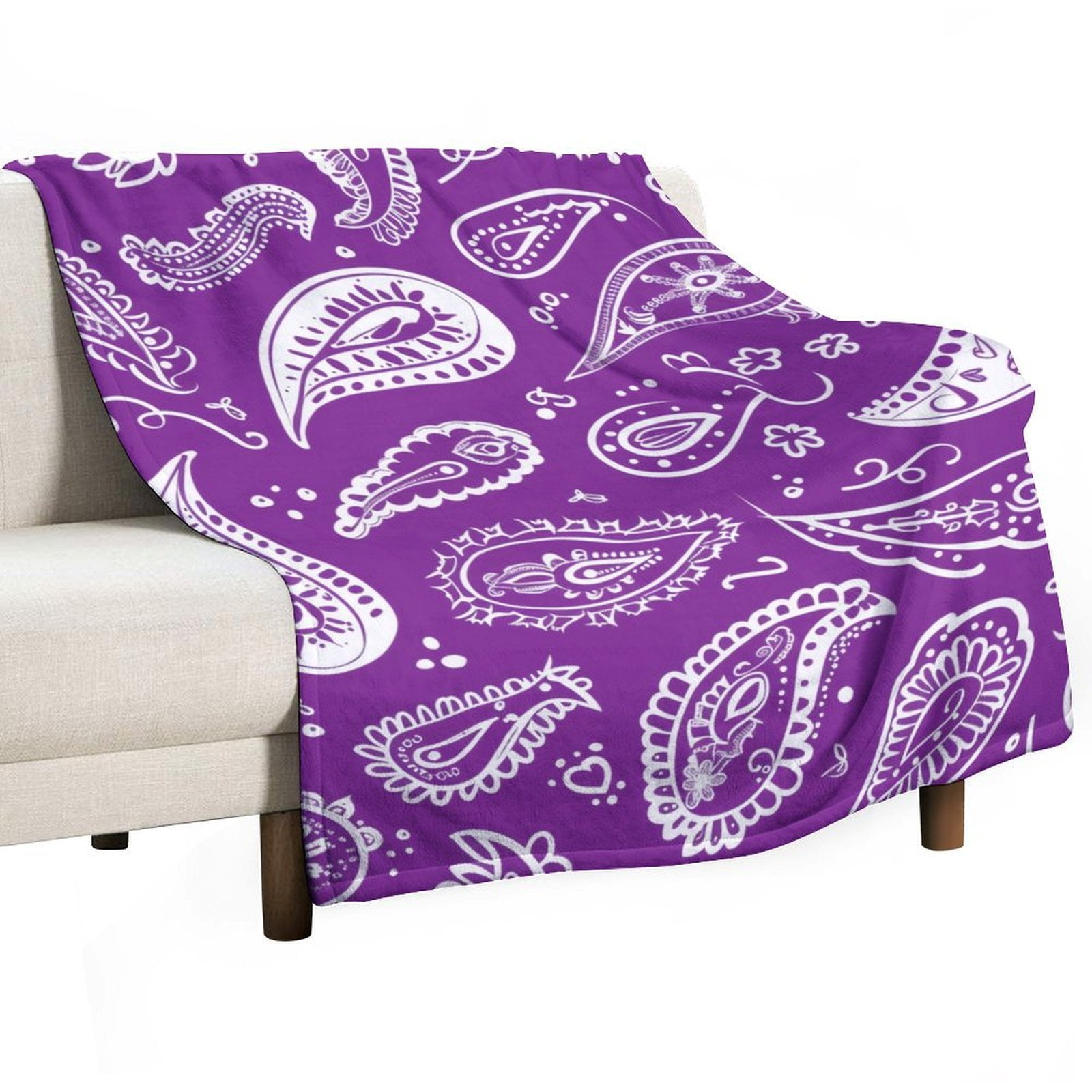Purple Paisley Pattern White Design Seamless Texture Soft Print Blanket ...