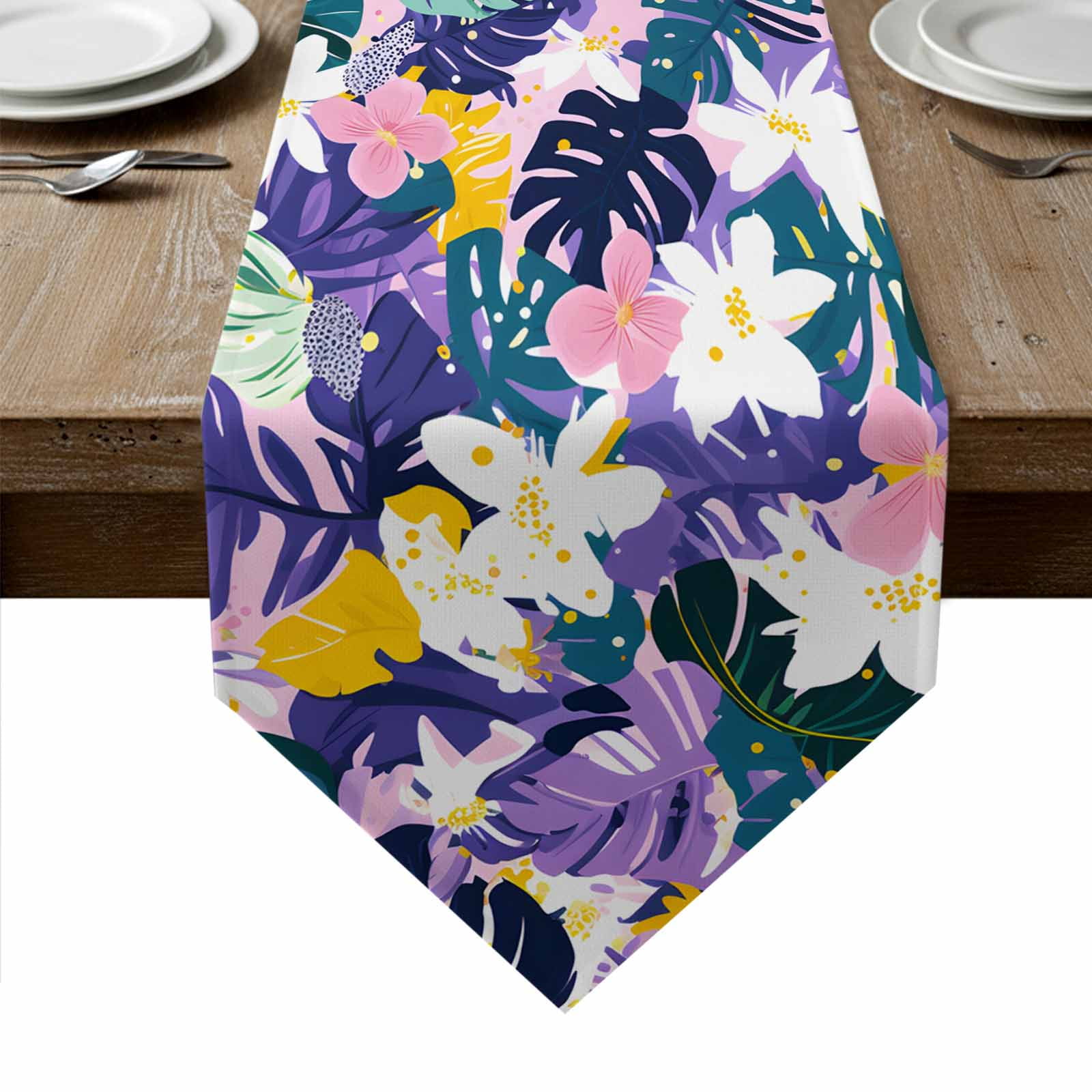 Purple Palm Leaf Table Runner Linen Burlap Table Runner 108 Inches Long ...