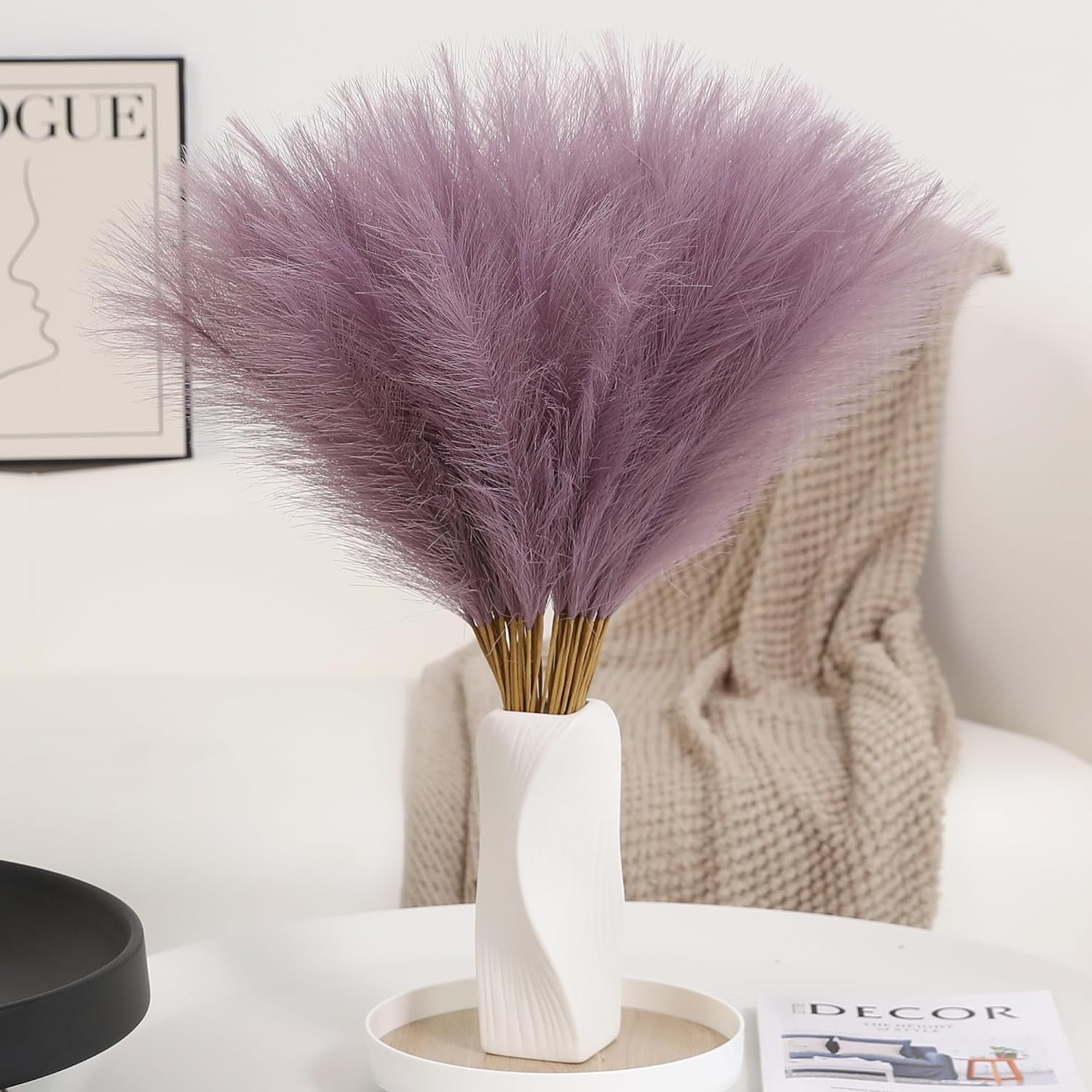 Purple Pampas Grass Decor - 30pcs 24 Inch Small Faux Pampas Grass Decor ...