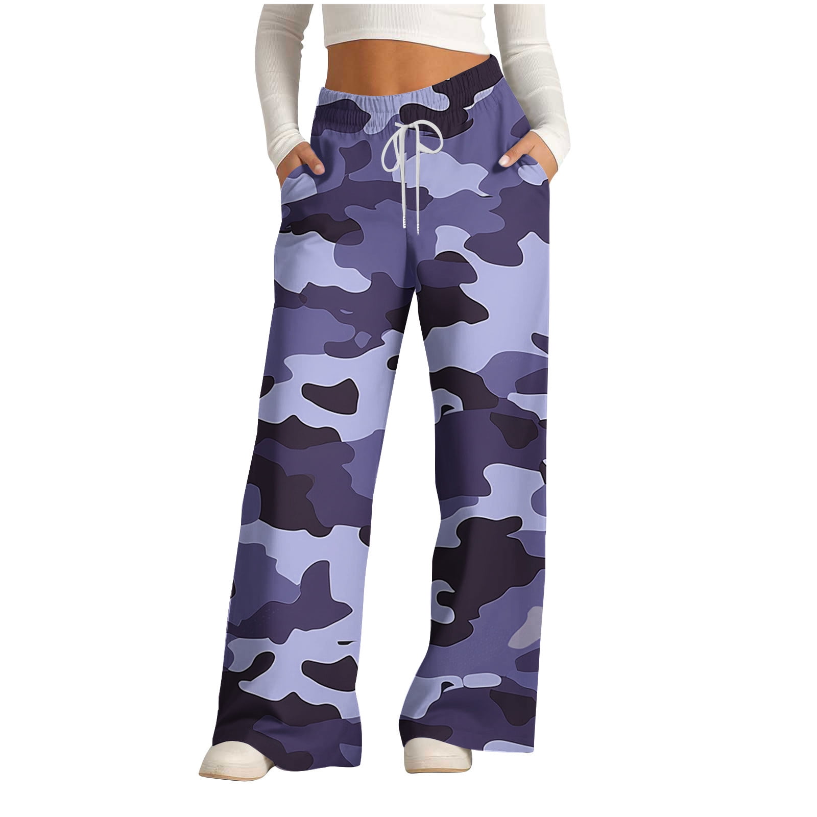 Purple Pants for Women Fall Summer Spandex Loose Fit Casual Camo High ...