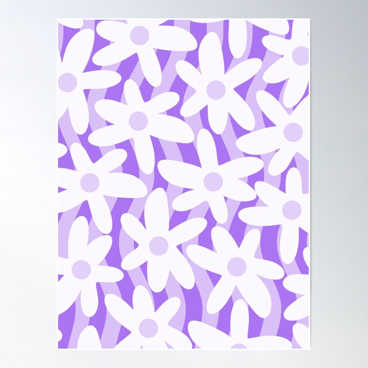 Purple Pastel Trippy Wavy Flowers Pattern Poster Wall Art, Modern Wall ...