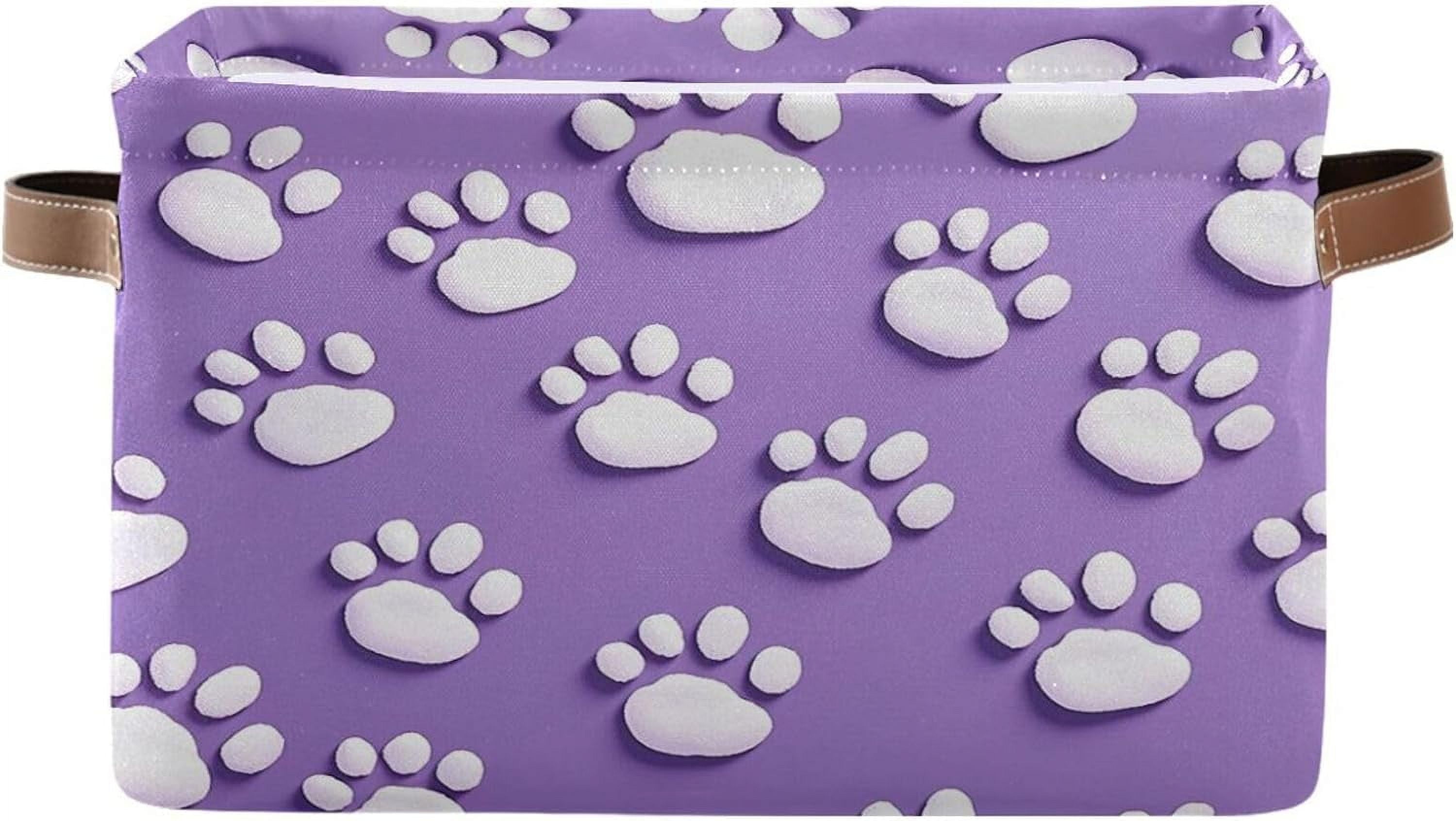 Purple Paw Prints Foldable Storage Basket for Shelves, Collapsible ...