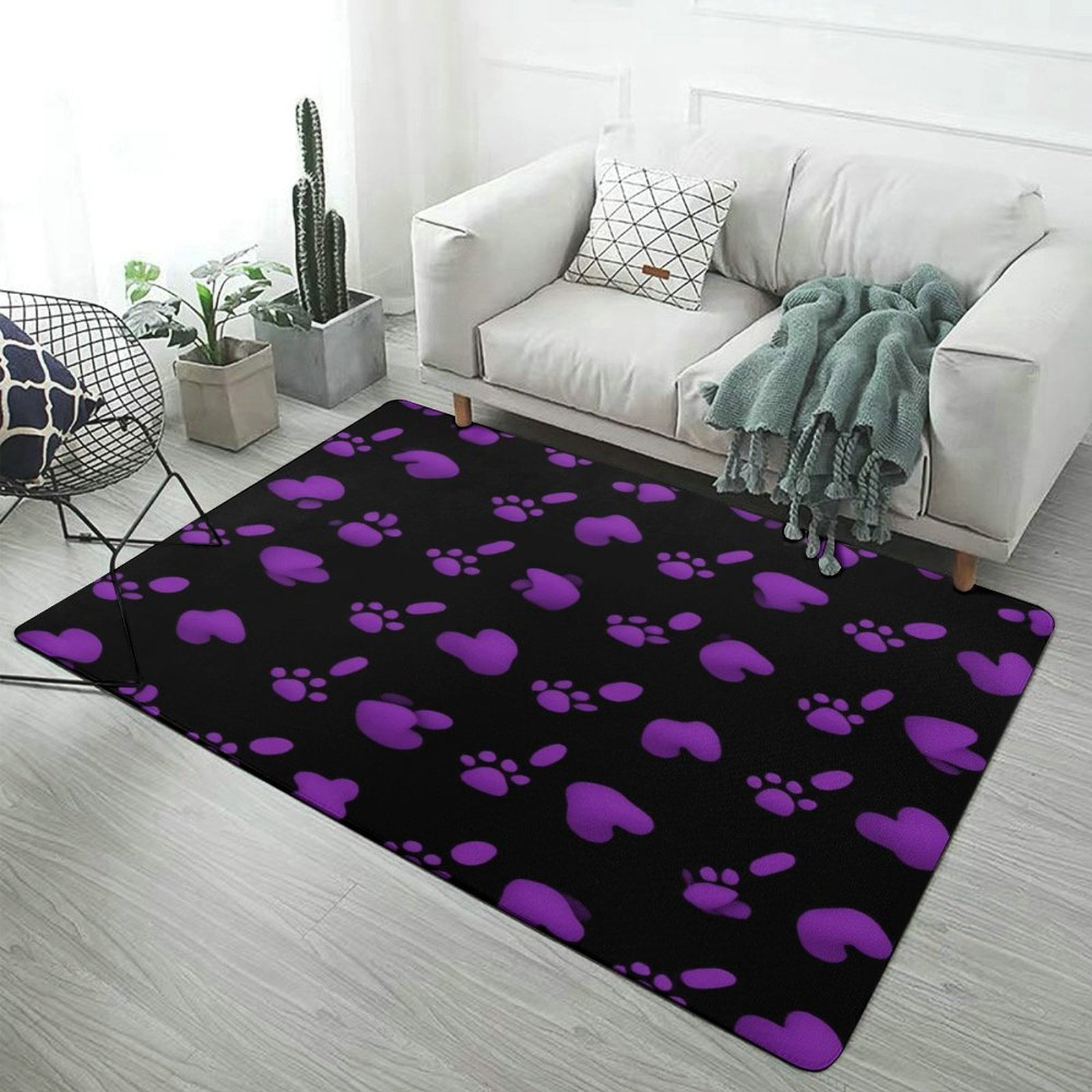 Purple Paw Prints Pattern Area Rugs Soft Carpet Suitable for Living ...