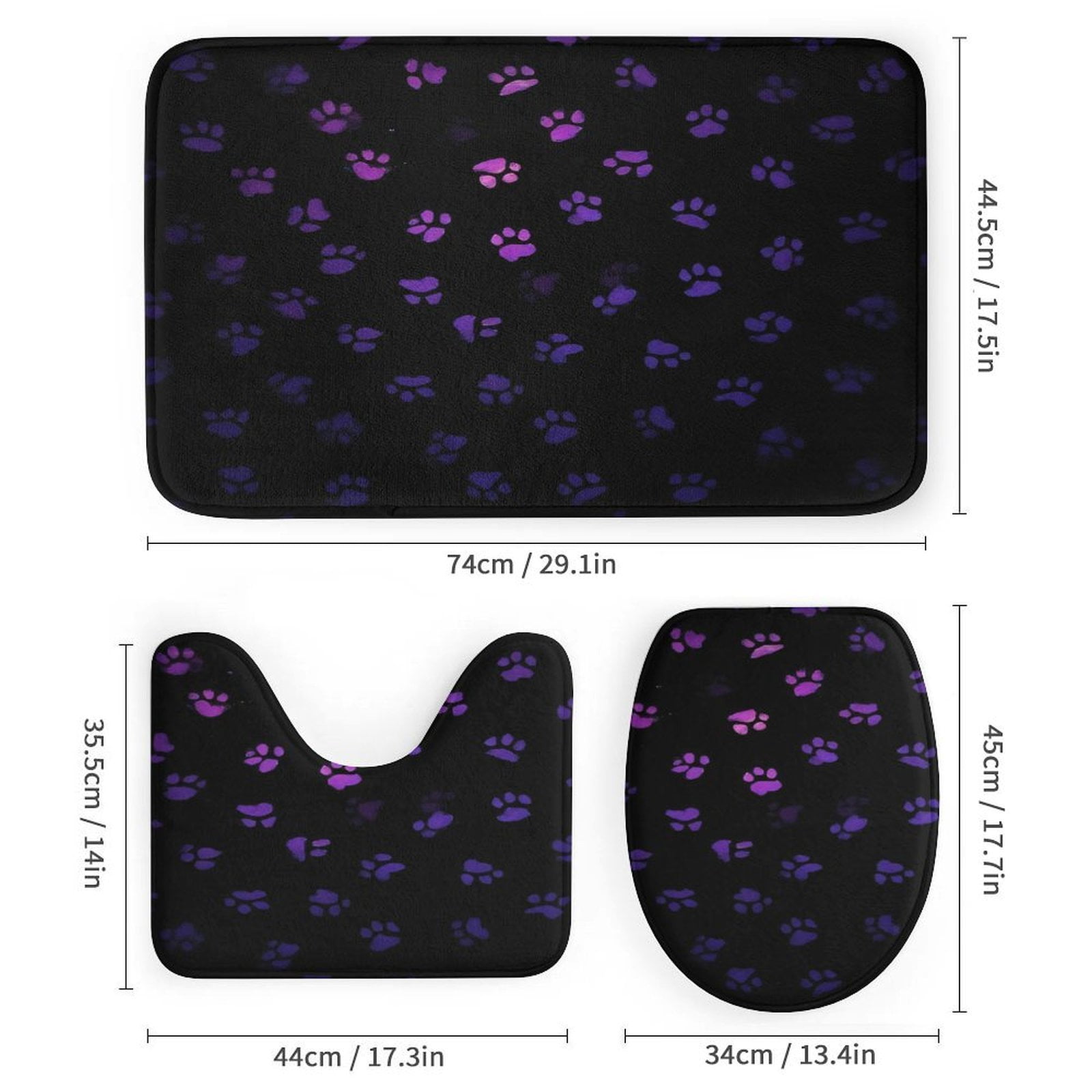 Purple Paw Prints Pattern Bathroom Mats Sets 3 Piece, Bath Mat Earth ...