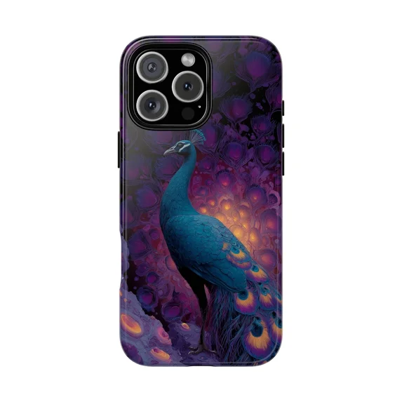 Purple Peacock Cosmic Feather Design Case for iPhone 17 through 11 Pro ...