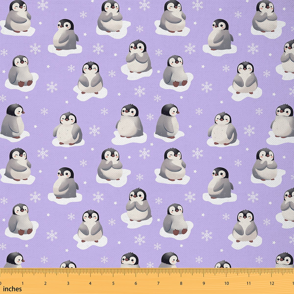 Purple Penguin Fabric By The Yard, Cartoon Animals Upholstery Fabric ...