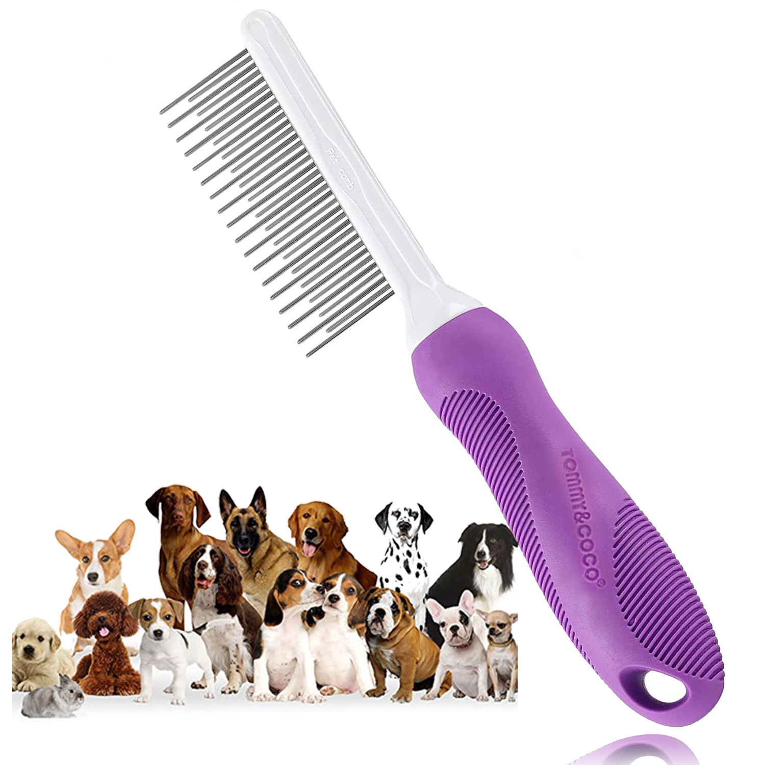Purple Pet Comb for Dogs & Cats with Long and Short Stainless Steel ...
