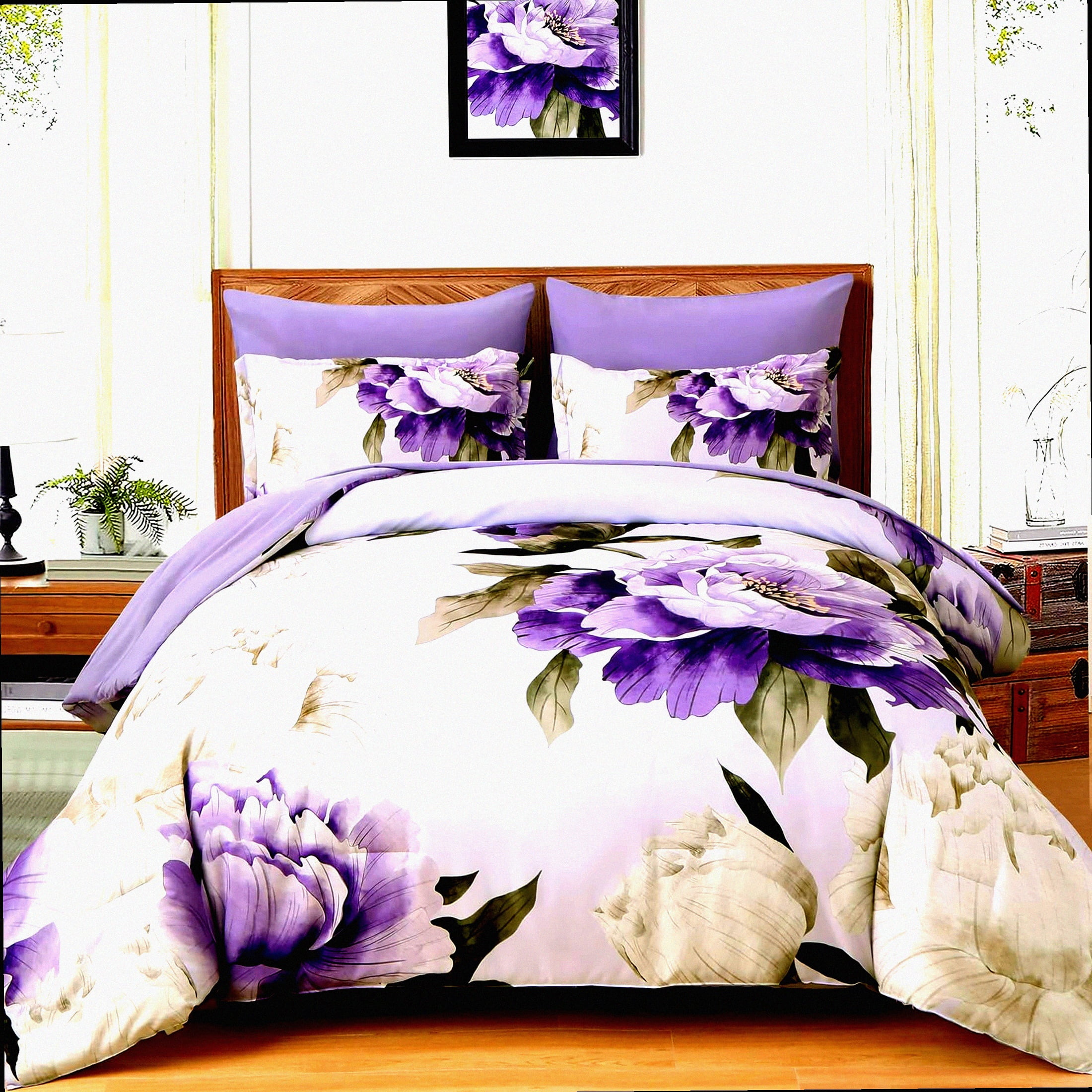 Purple Petal Dreams 7-Piece Queen Bedding Set - Luxe Botanical ...