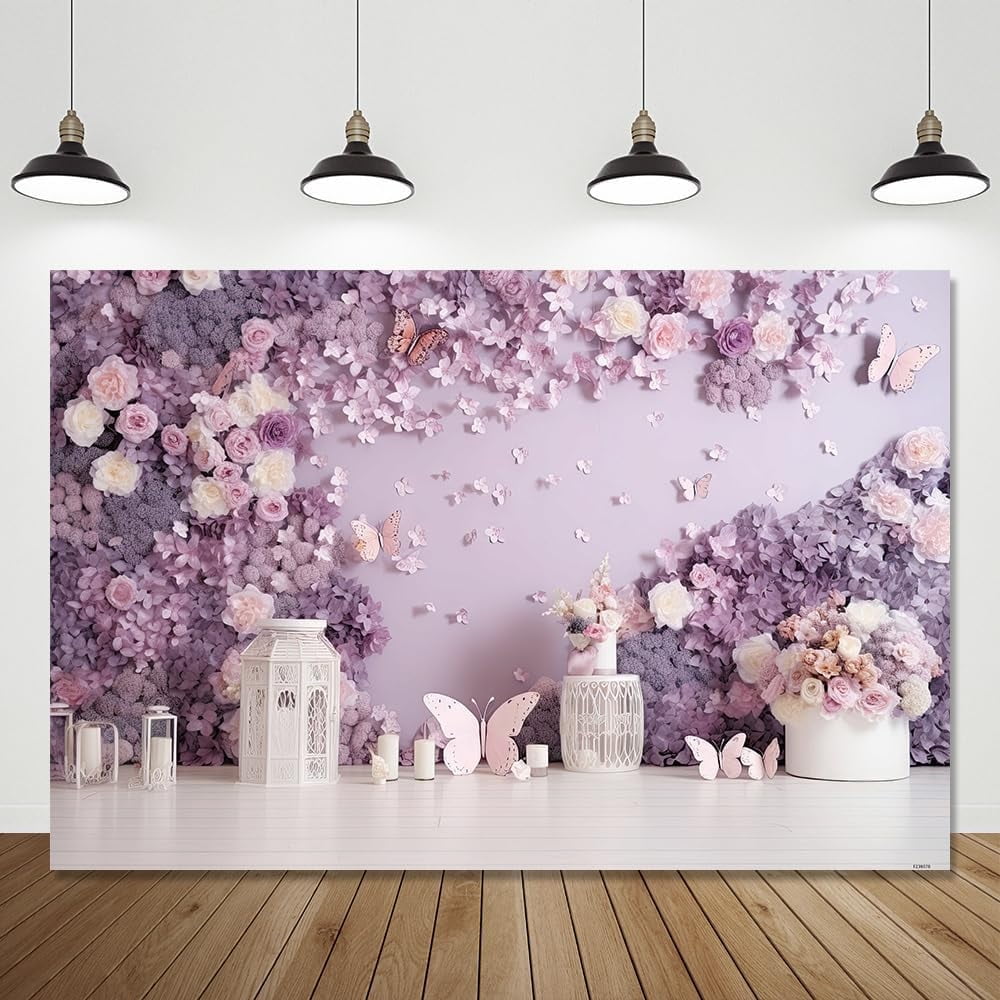 Purple Photography Backdrop for Girls 1st Birthday Party Floral ...