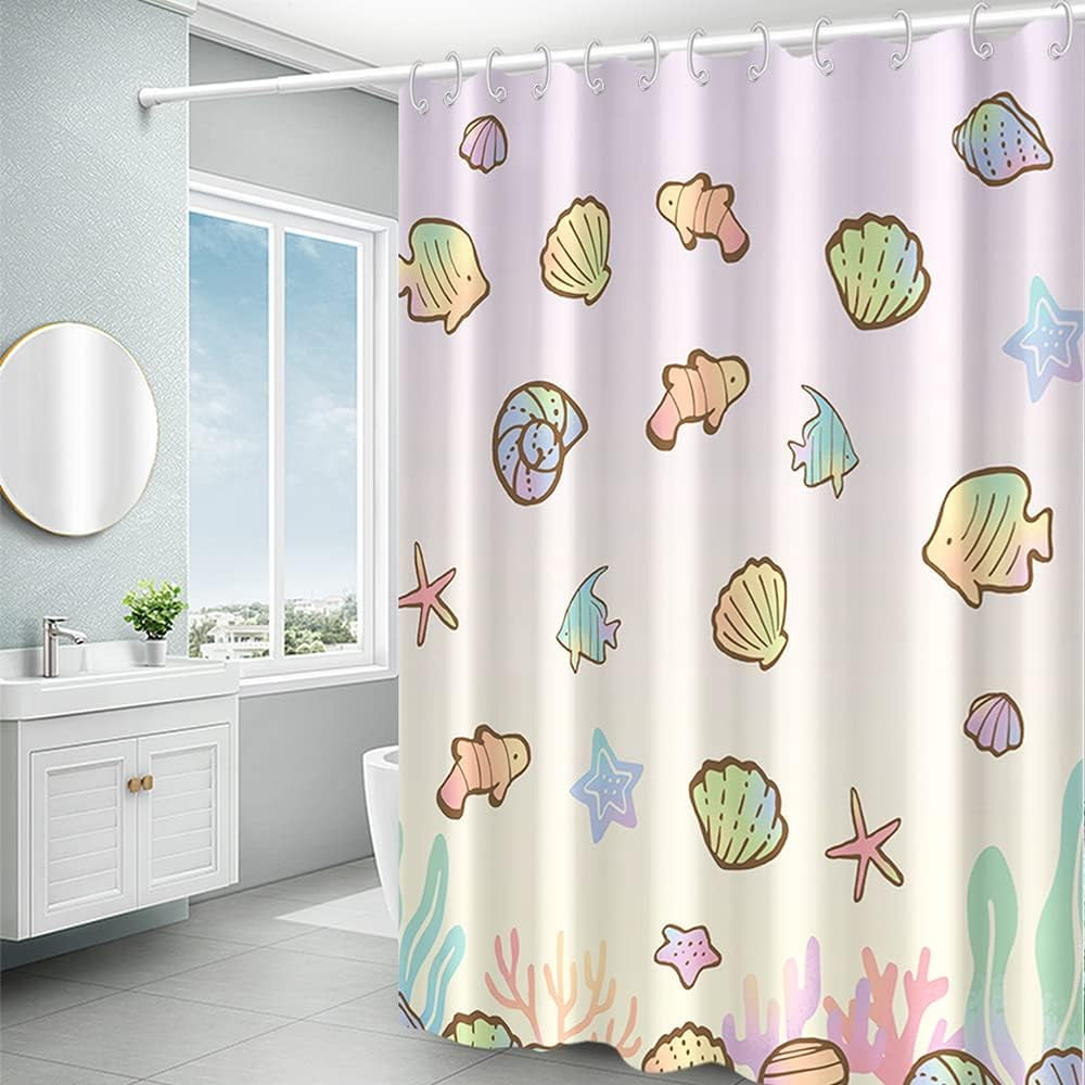 Purple Pink Beach Fabric Shower Curtain for Bathroom Decor Cute Cartoon ...