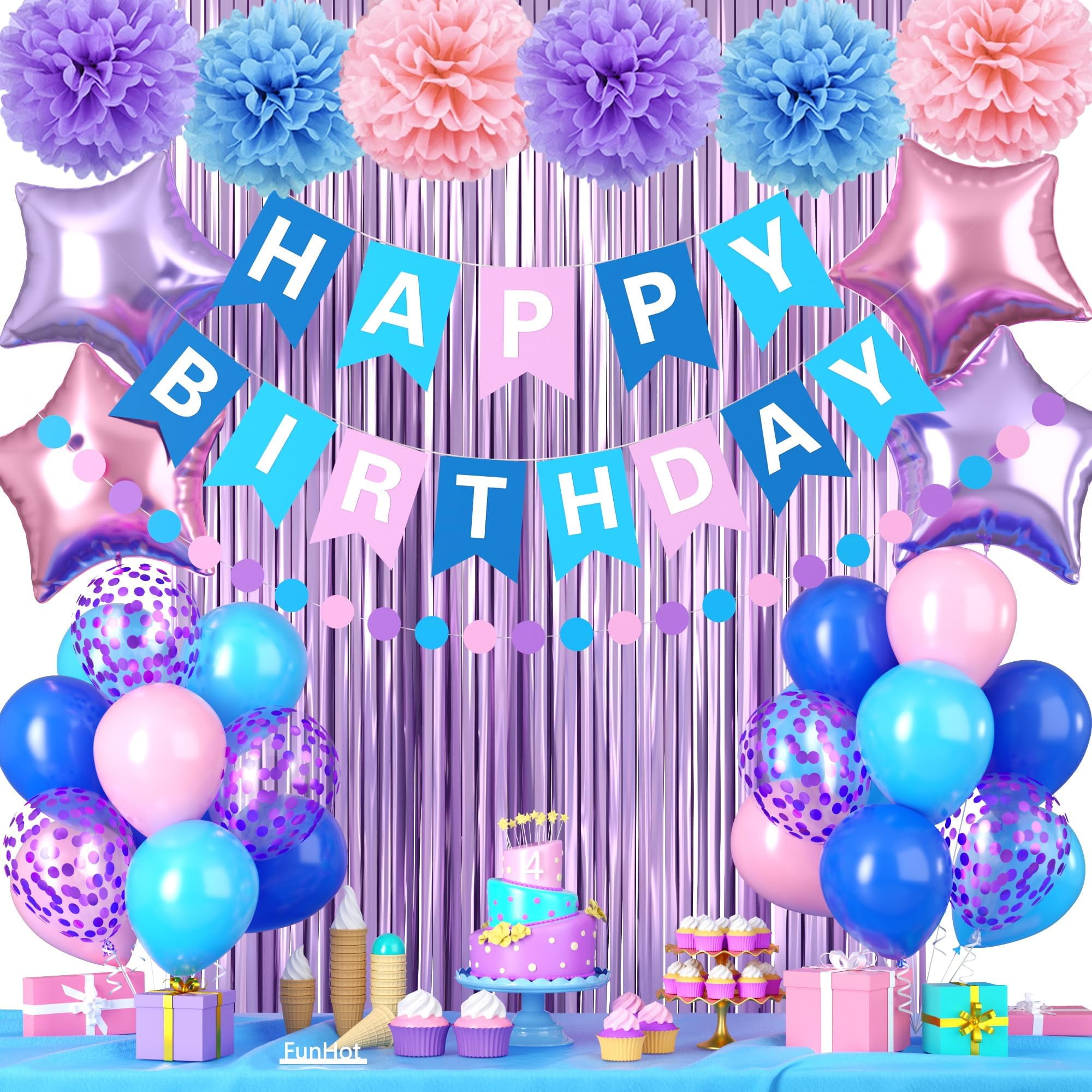Purple Pink Blue Birthday IFF17 Decorations,Girls Boys Cartoon ...