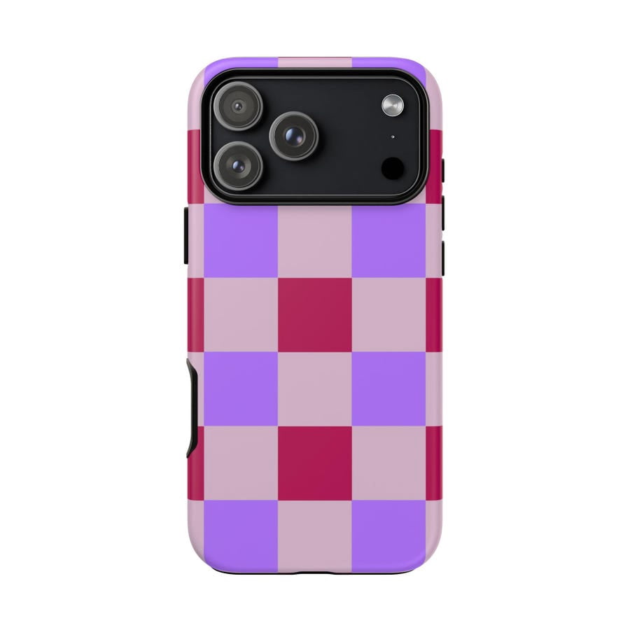 Purple Pink Checker Retro Y2K Case for iPhone 11 12 13 14 15 16 17 Pro ...