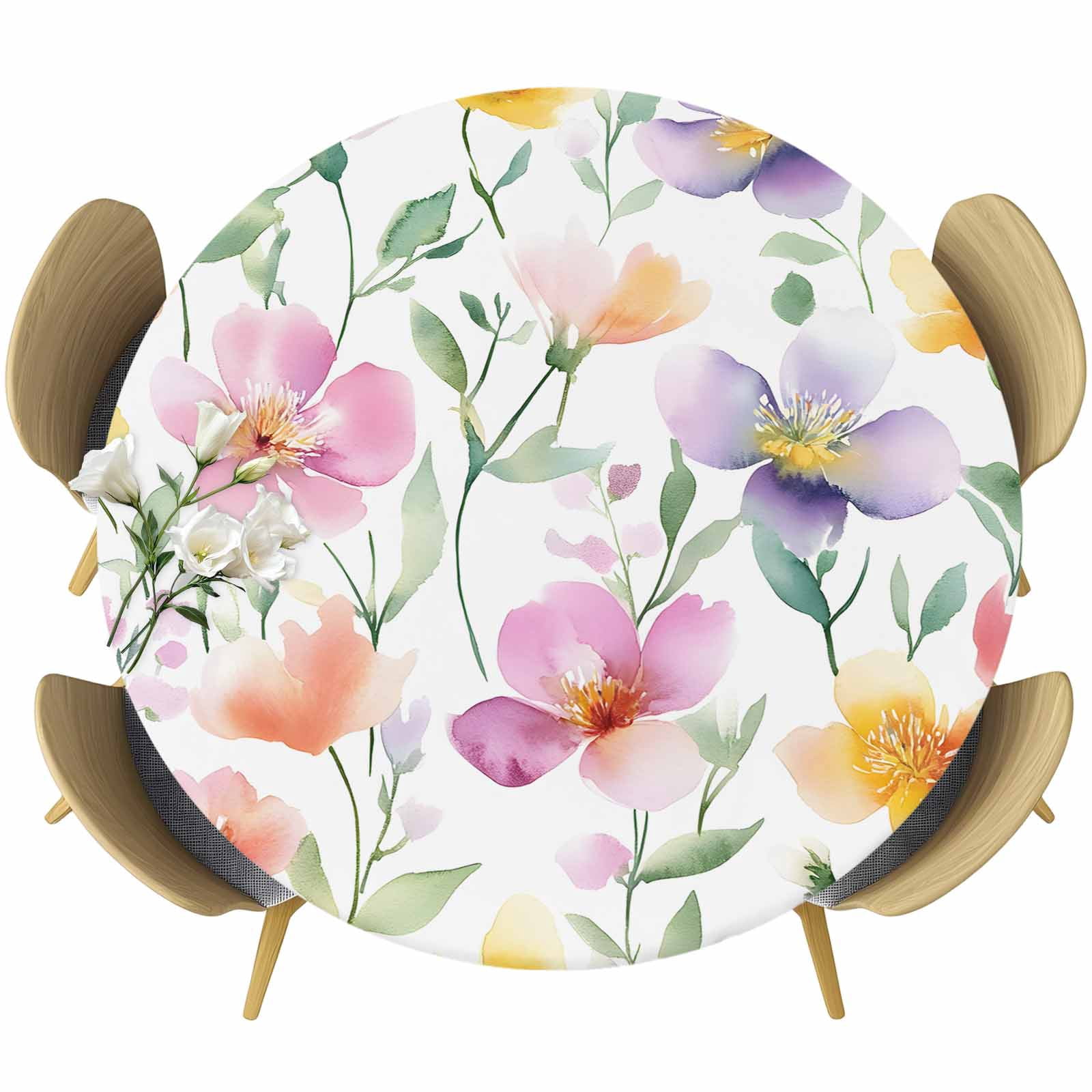 Purple Pink Floral Round Tablecloth 45-54 Inch Round Fitted Table Cloth ...