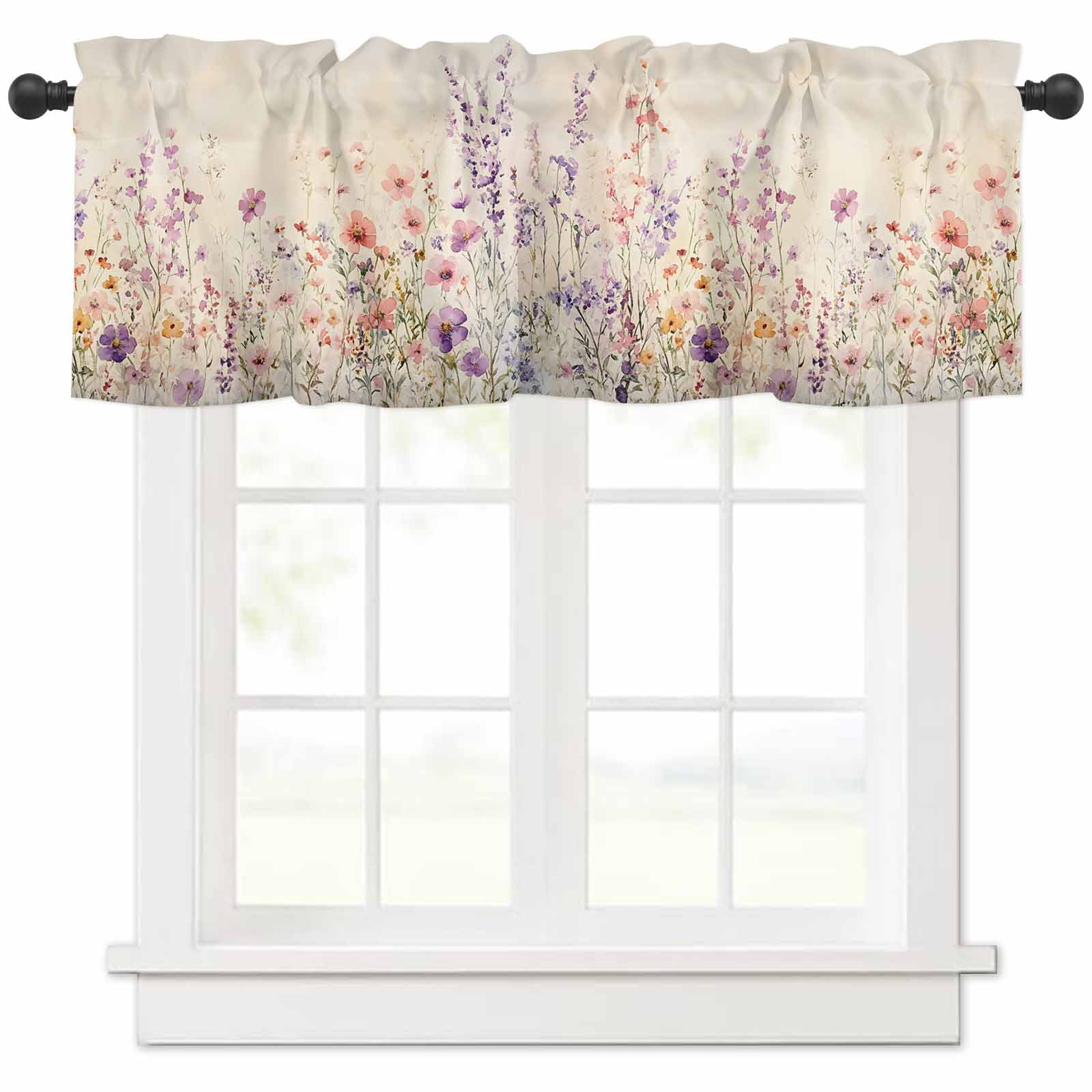 Purple Pink Floral Valances for Windows Farmhouse Kitchen Curtains ...