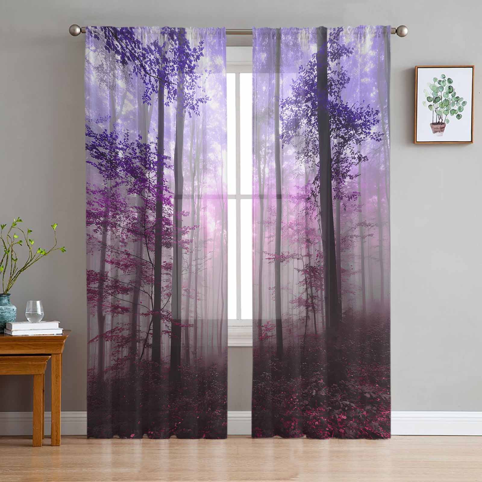 Purple Pink Forest Sheer Curtains 84 Inches Long 2 Panels Set, Window ...