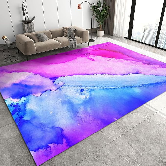 Purple Pink Gradient Watercolor Area Rug, Retro Art Abstract Home Decor ...