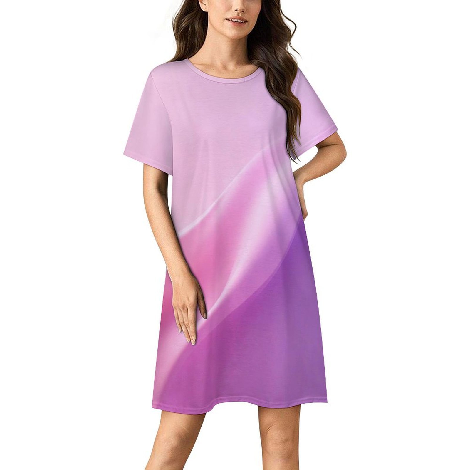 Purple Pink Modern Art Women Nightgown Sleepwear Short Sleeves For ...