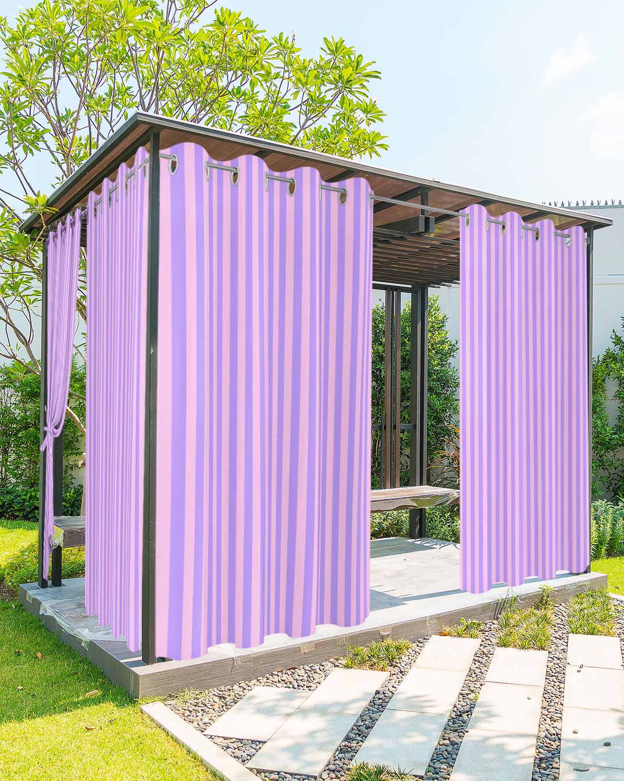 Purple Pink Outdoor Curtains for Patio Waterproof,Geometric Vertical ...