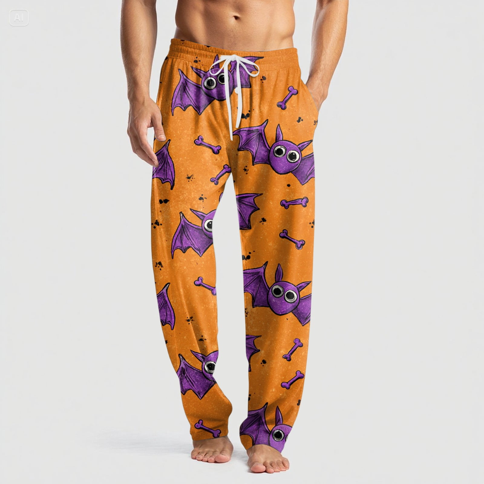 Purple Pink Pajama Pants Halloween Cute Pumpkin Bat Black Elastic Waist ...