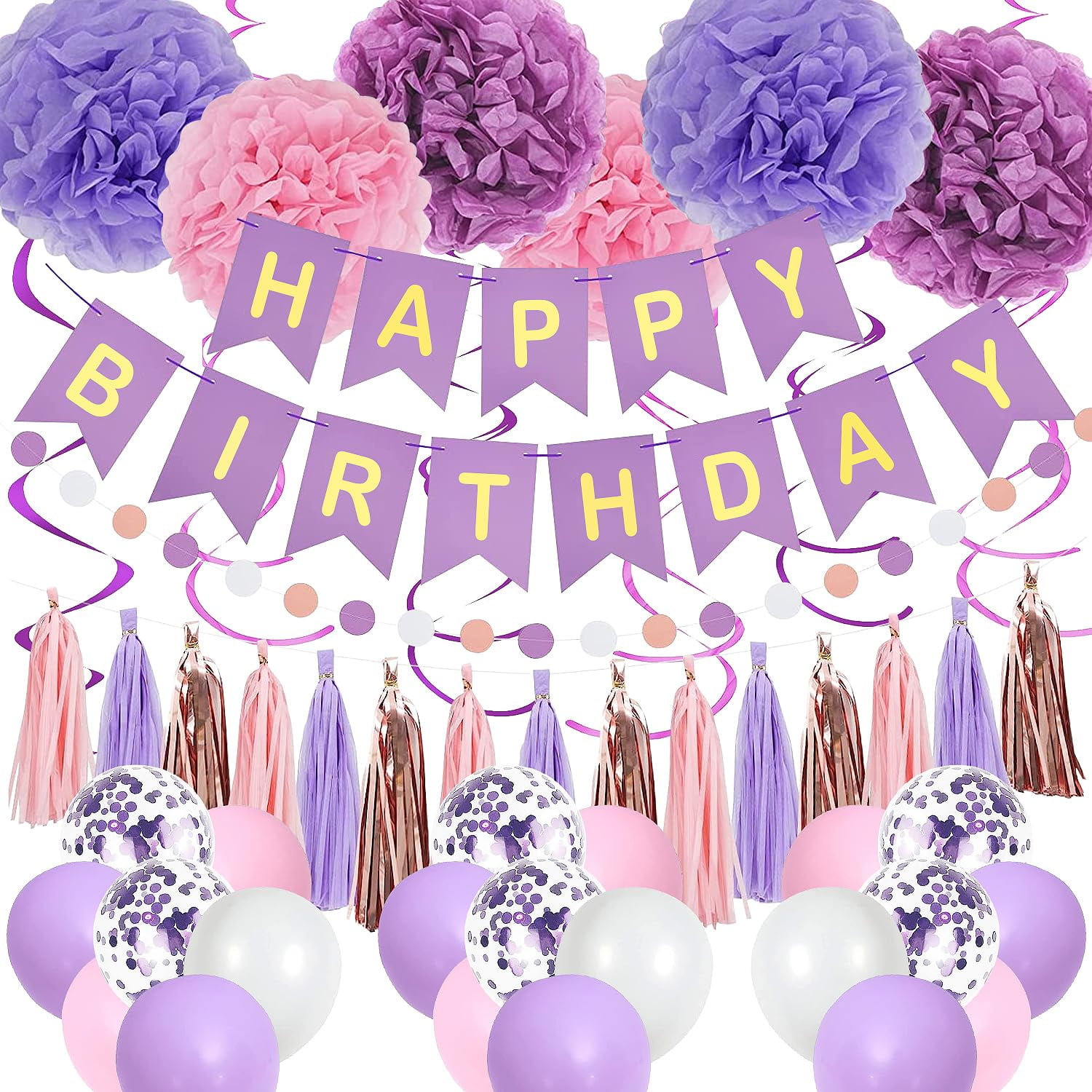 Purple Pink Party Decorations for Women Girls With Happy Birthday ...