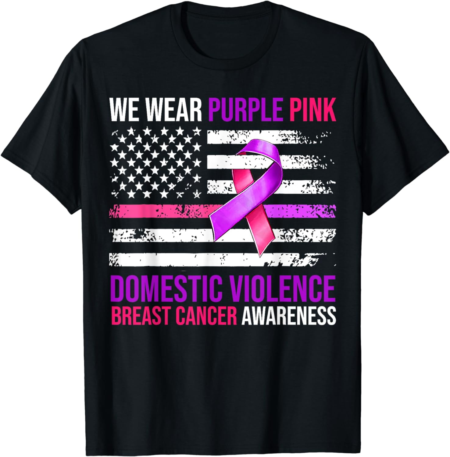 Purple Pink Ribbon Flag Breast Cancer and Domestic Violence T-Shirt ...