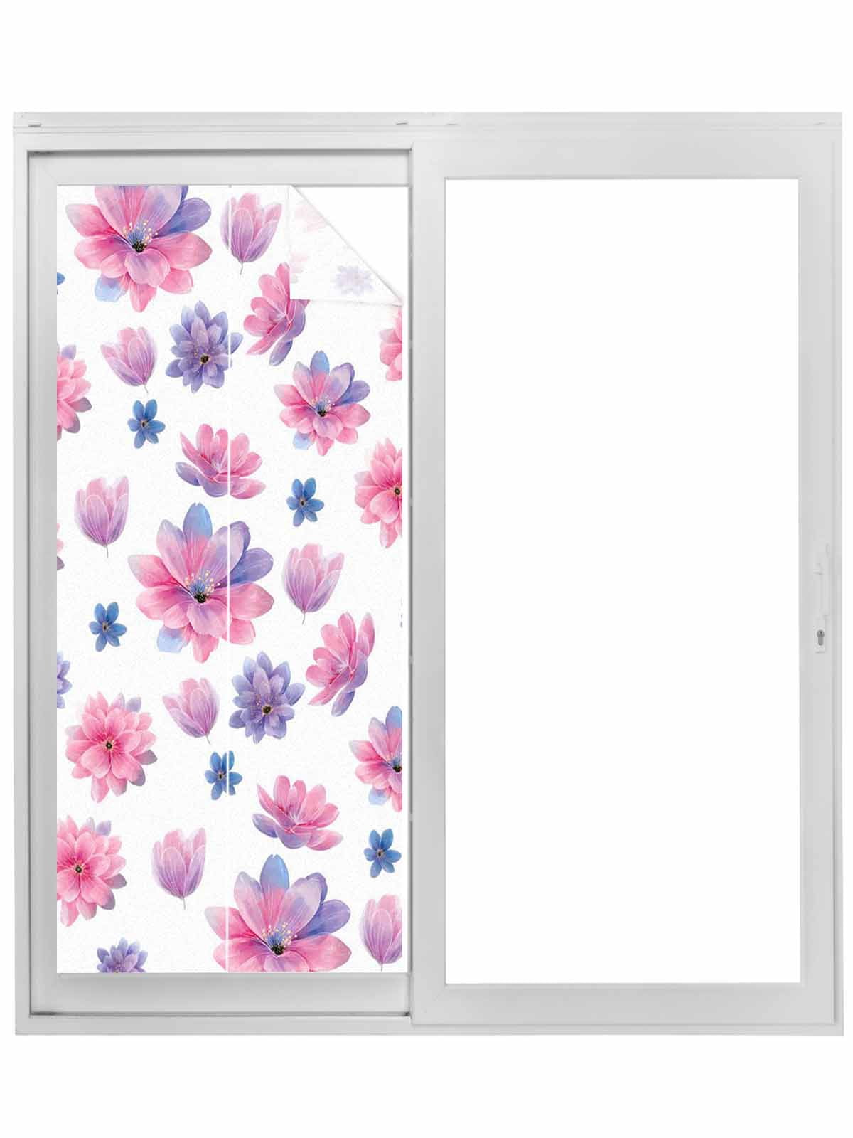 Purple Pink Spring Floral Window Privacy Film, Summer Botanical Flower ...