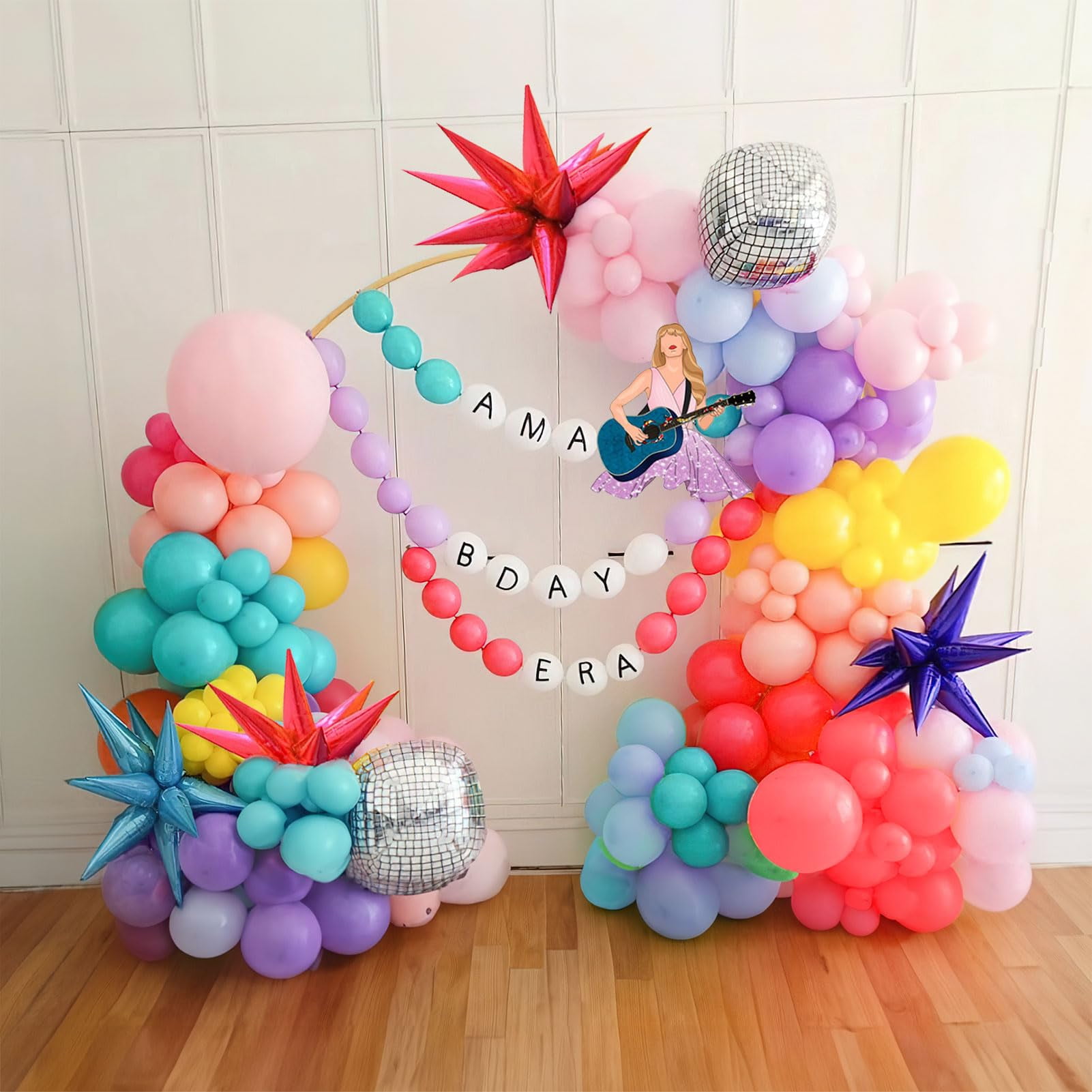 Purple Pink Teal Blue Music Balloon garland arch kit 145pcs with disco ...
