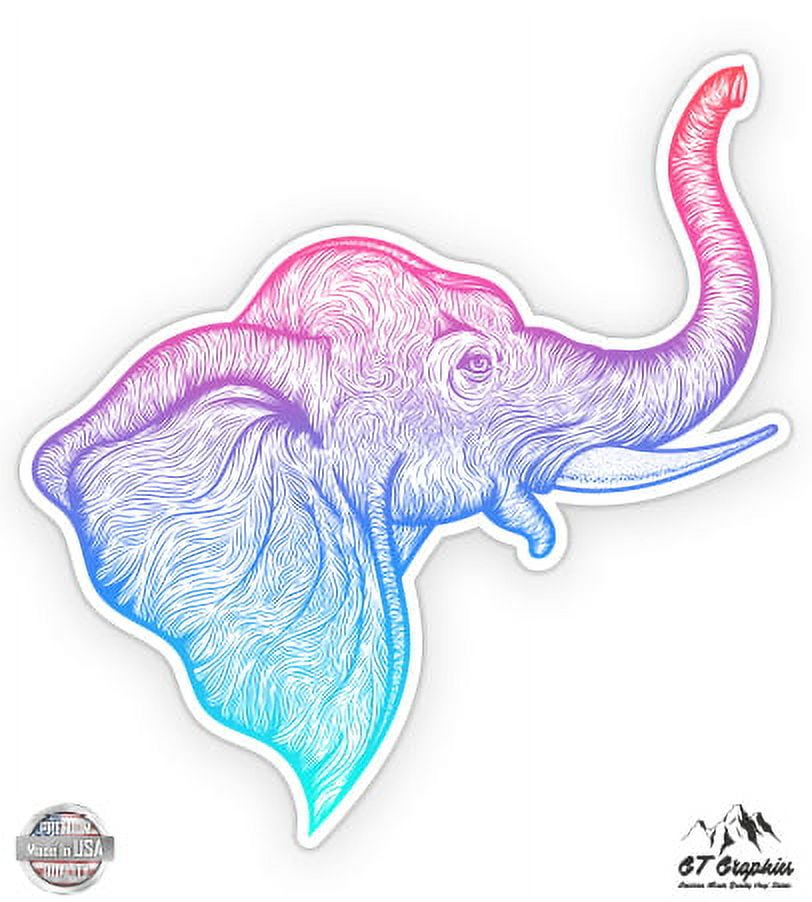 Purple Pink Teal Elephant Head - 3" Vinyl Sticker - For Car Laptop I ...