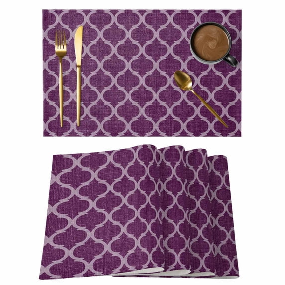 Purple Plaid Cotton Linen Placemats Set of 6, Retro Country Moroccan ...