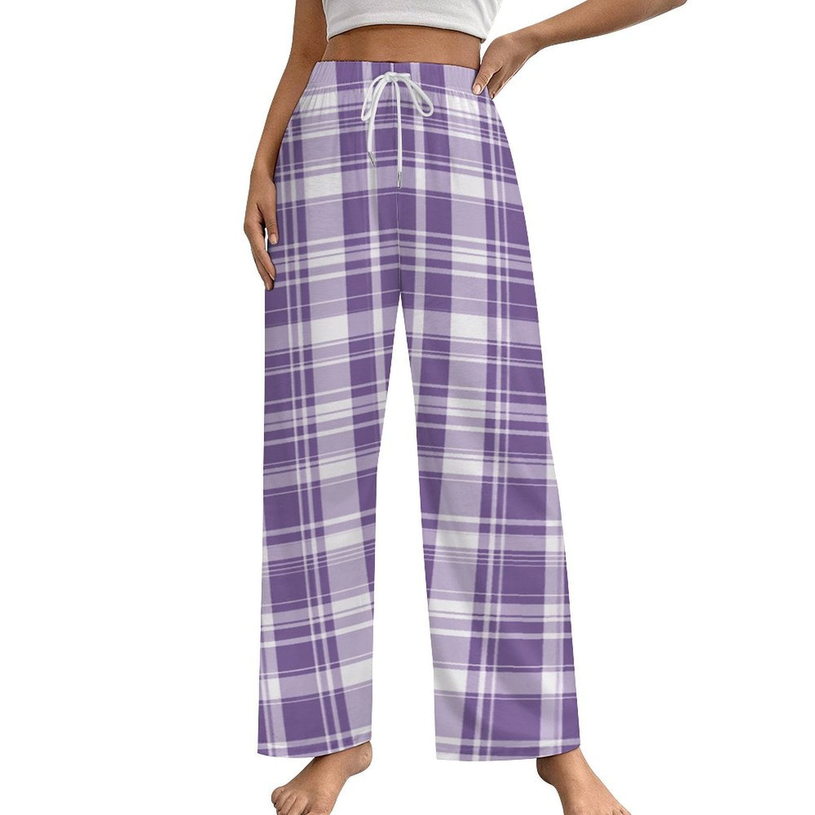Purple Plaid Pattern Fabric Texture(1) Pajama Pants Breathable with ...