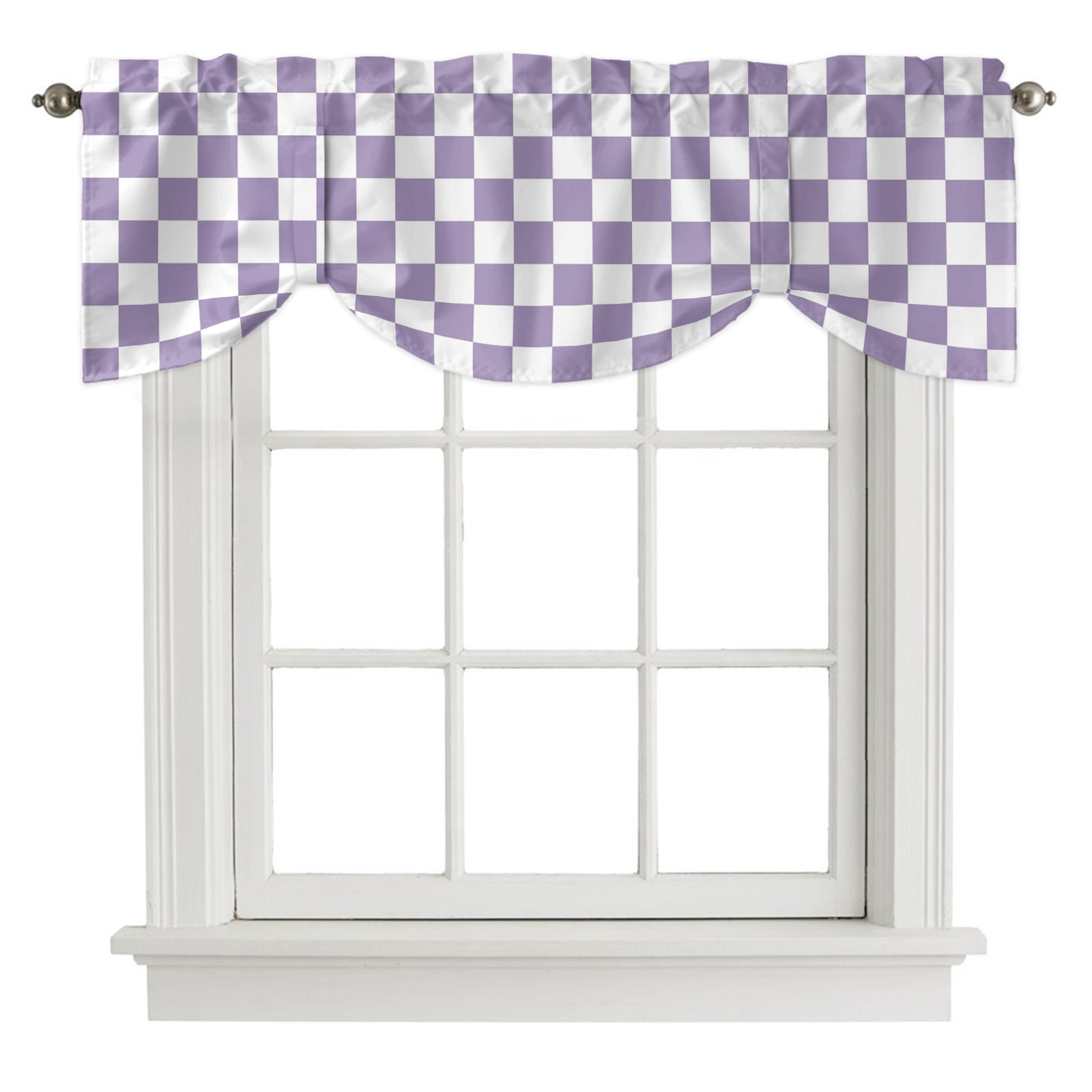 Purple Plaid Tie Up Valances Curtain, Modern Checkerboard Plaid ...