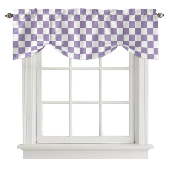 Purple Plaid Tie Up Valances Curtain, Modern Checkerboard Plaid ...