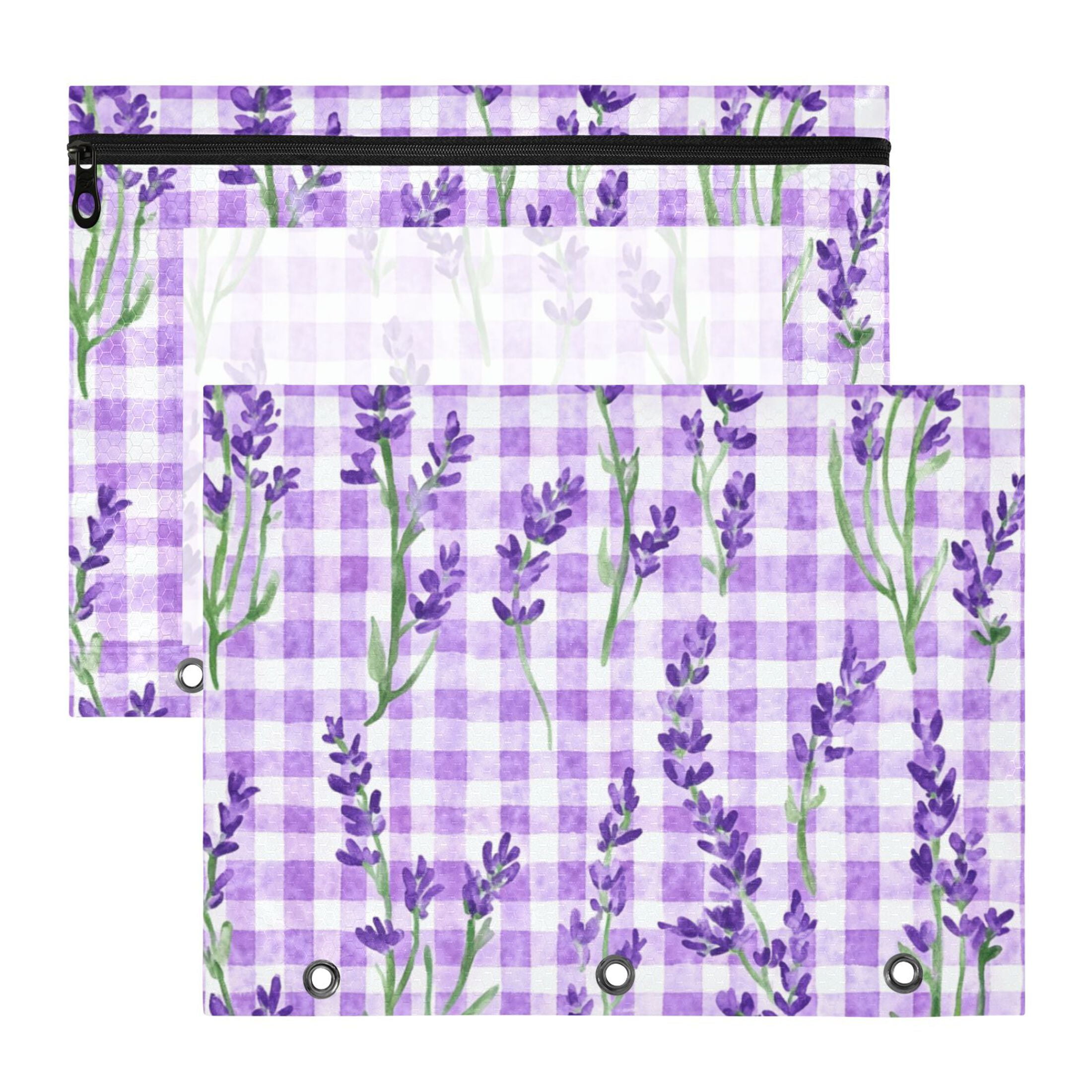 Purple Plaid Watercolor Lavender 3-Ring Binder Pouches A4 Size Zipper ...