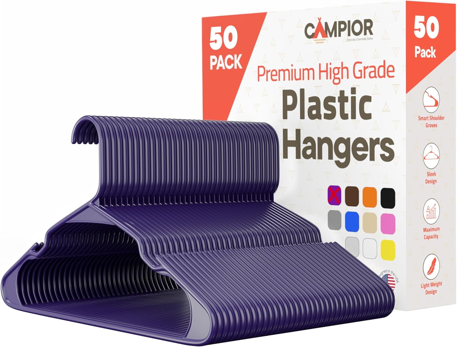Purple Plastic hangers 50 Pack– Heavy-Duty Plastic Hangers Slim and ...