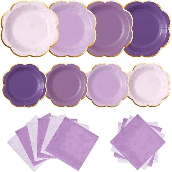 MSHJA 60pcs Purple Plates and Napkins, Disposable Lavender Scalloped ...