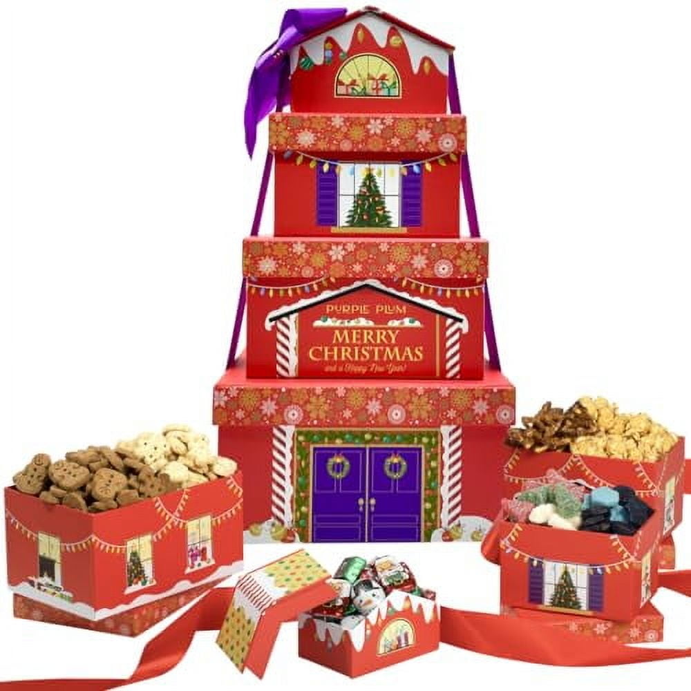 Purple Plum Christmas Gift Basket | Christmas House Treat Tower with ...
