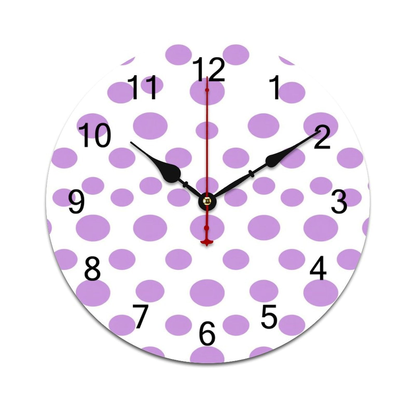 Purple Polka Dot Pattern Silent Wall Clock Movement Battery Clock ...