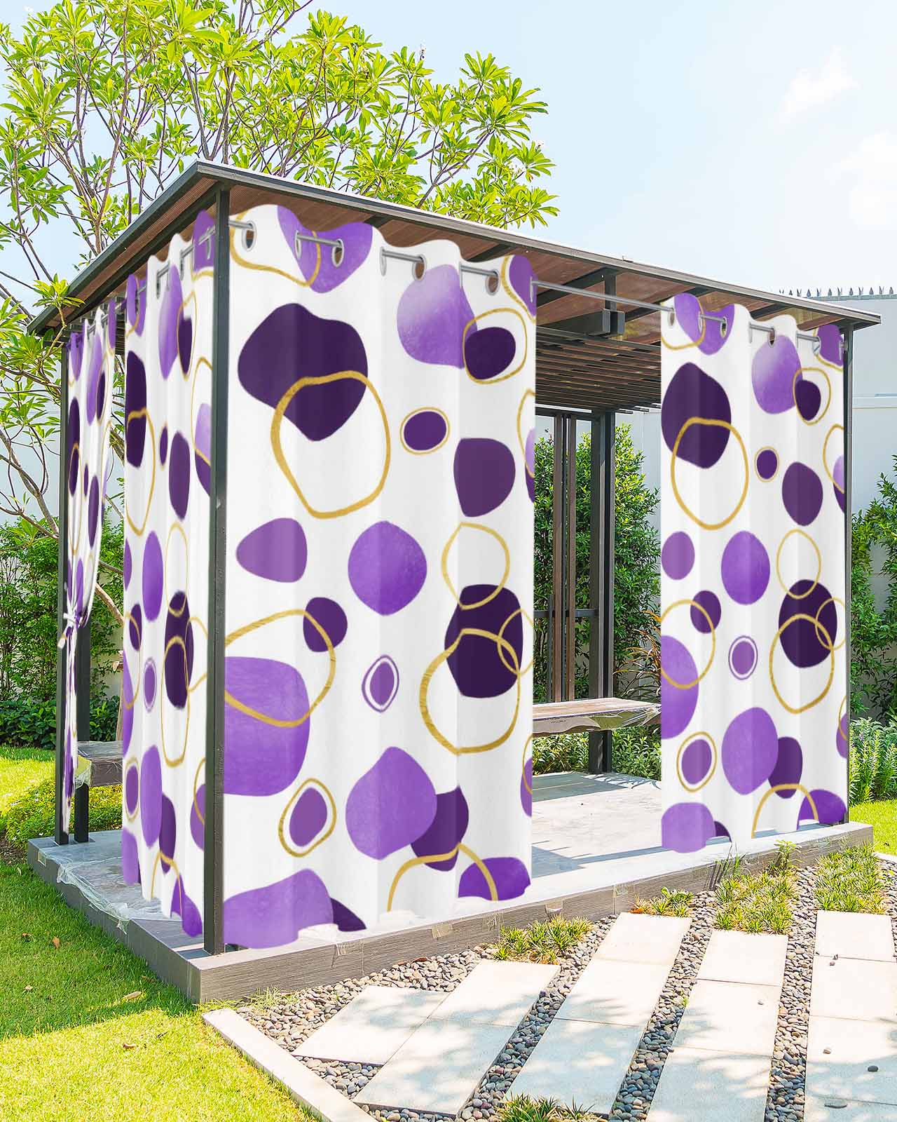 Purple Polka Dots Outdoor Curtains for Patio, Modern Abstract Art ...