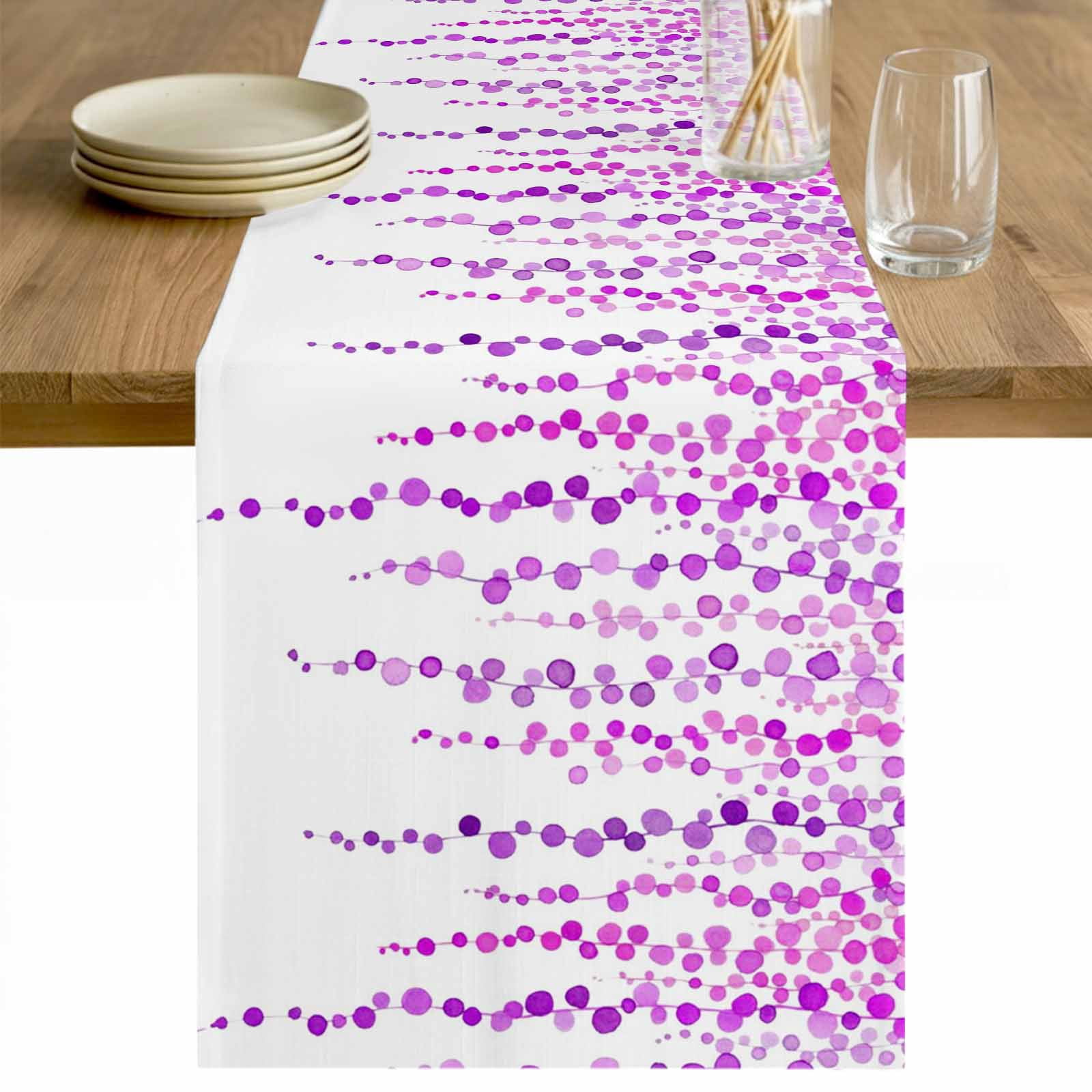 Purple Polka Dots Table Runner - 48 Inch Long Vintage Abstract Art ...